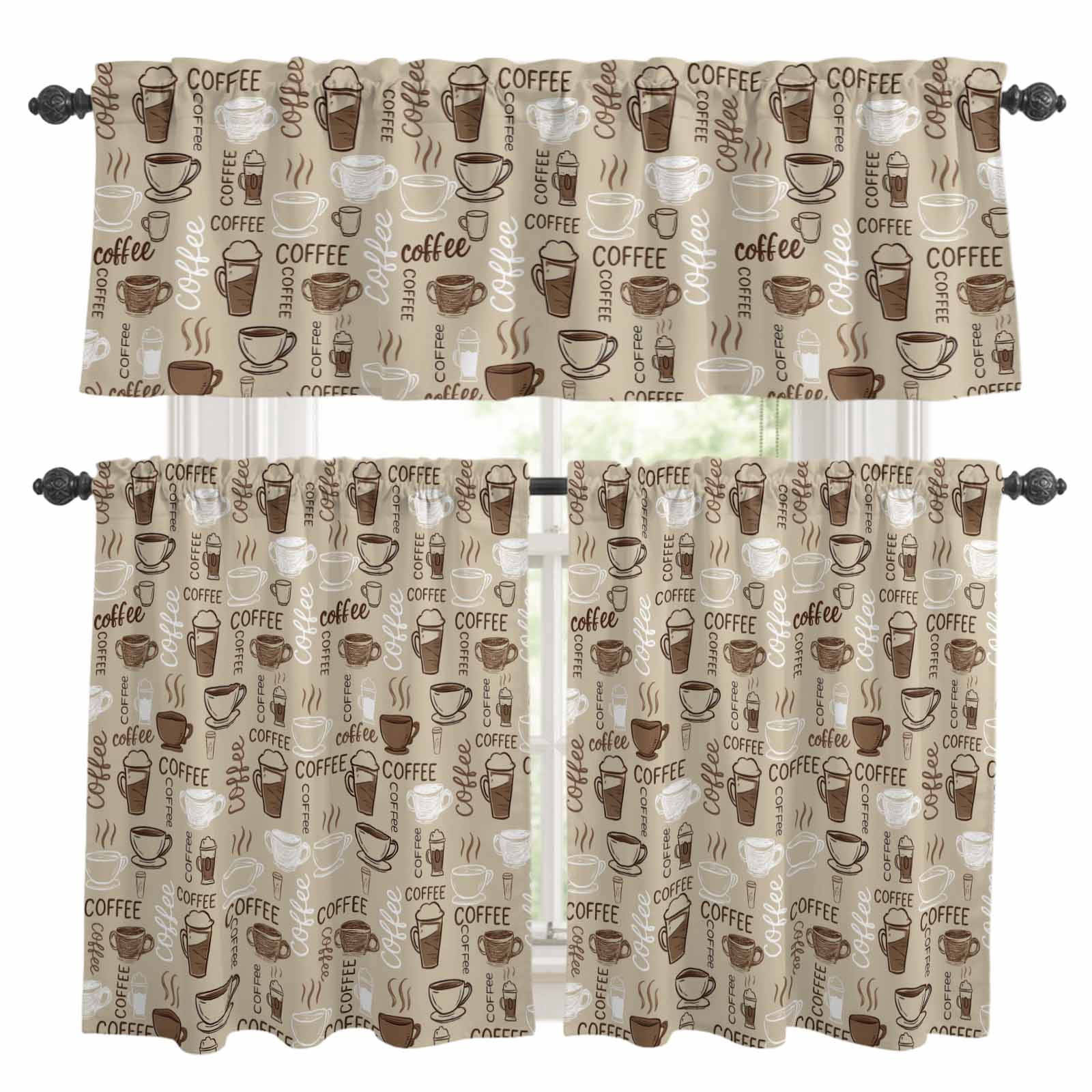 Coffee Kitchen Curtains Sets for Windows 24 Inch Length, Beige ...