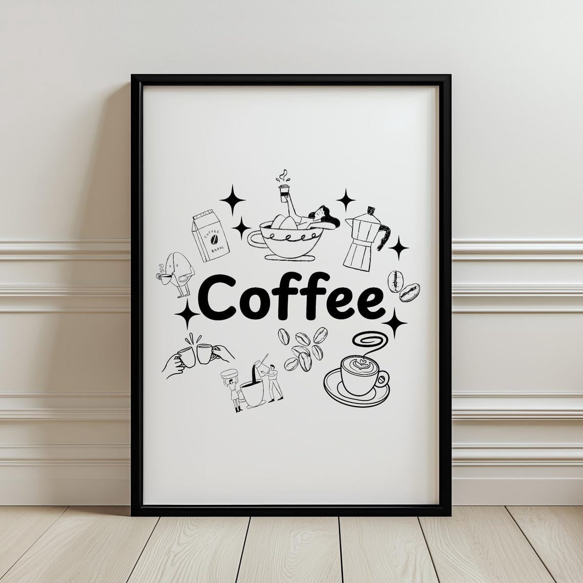 Coffee Kitchen Poster-Coffee Bar Poster, Coffee Drawing Poster, Barista ...