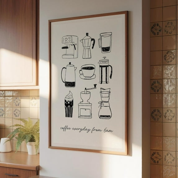 Coffee Kitchen Poster, Coffee Drawings, Posters For Kitchen, Wall Art ...