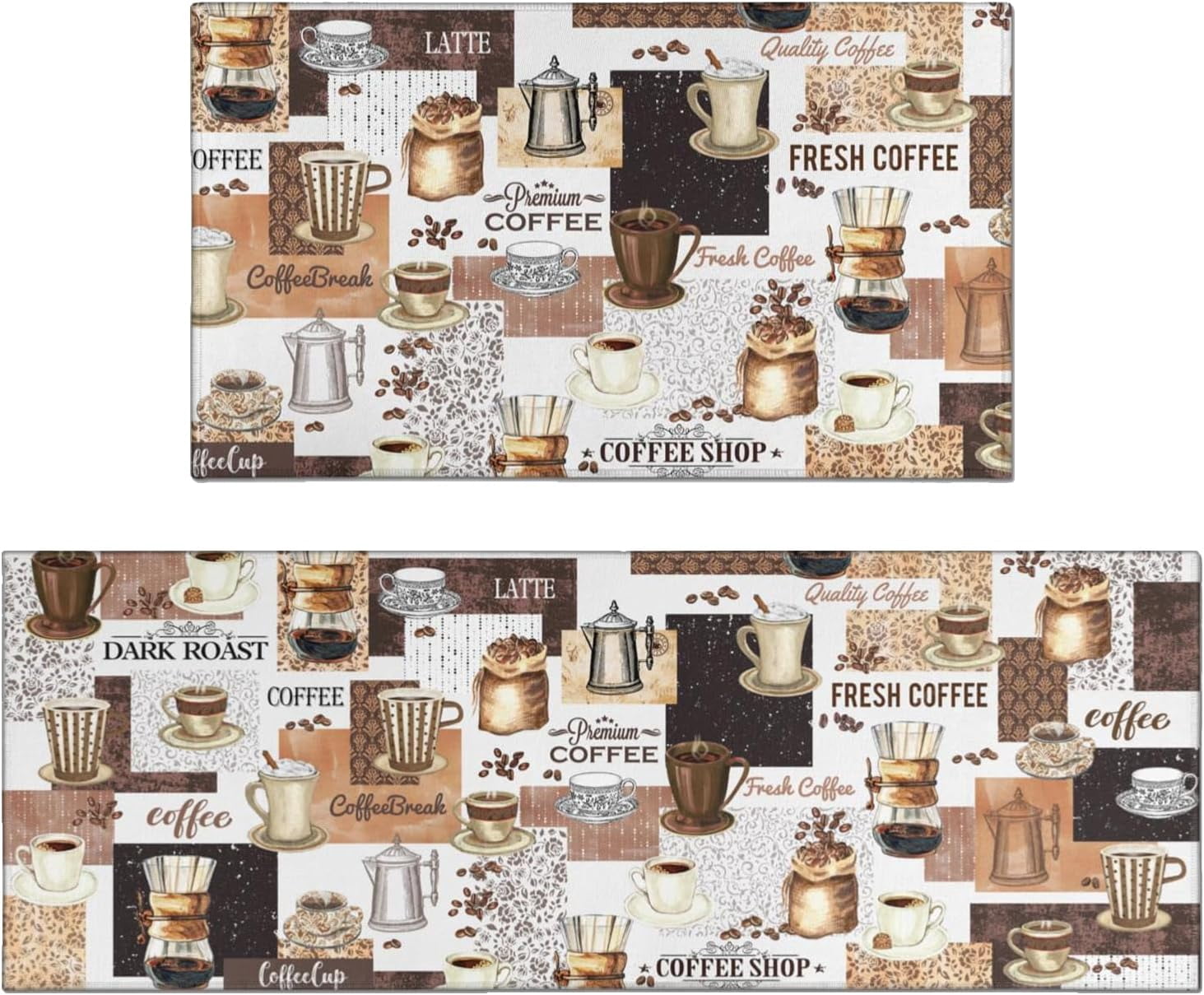 Coffee Kitchen Rug Set of 2, Vintage Coffee Kitchen Decorative Floor ...