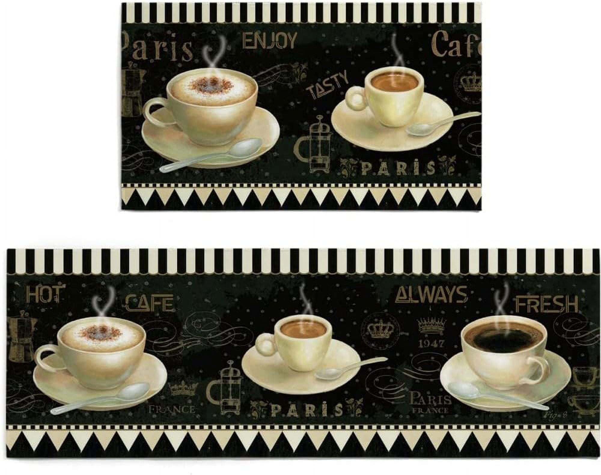 Coffee Kitchen Rugs, 2 Pieces Washable Kitchen Mats Coffee Theme Non ...