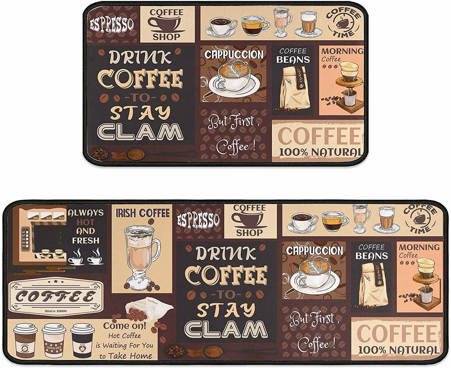 Walmart Coffee Kitchen Rugs and Mats Set of 2, Non-Slip, Washable ...