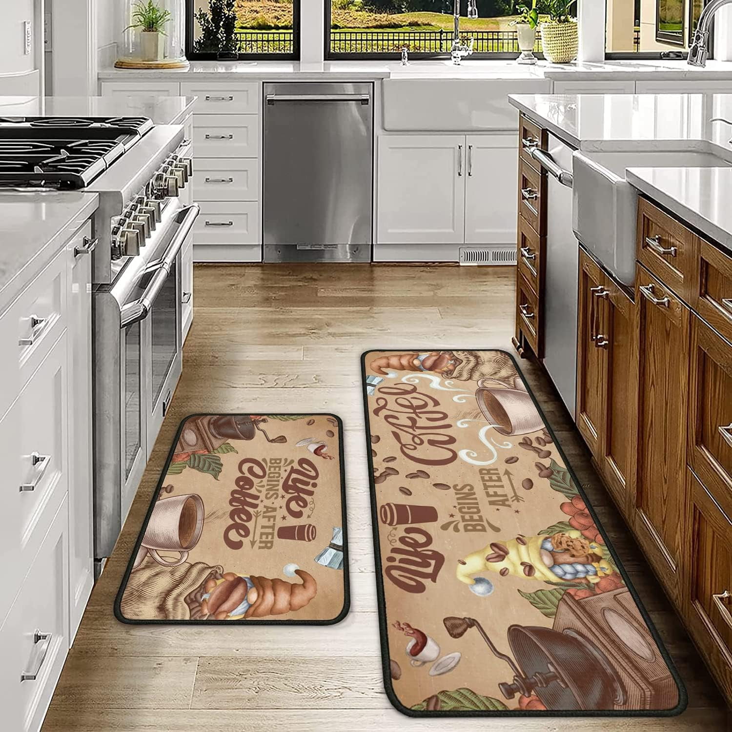 Coffee Kitchen Rugs Sets of 2, Coffee Rugs for Kitchen, Brown Kitchen ...