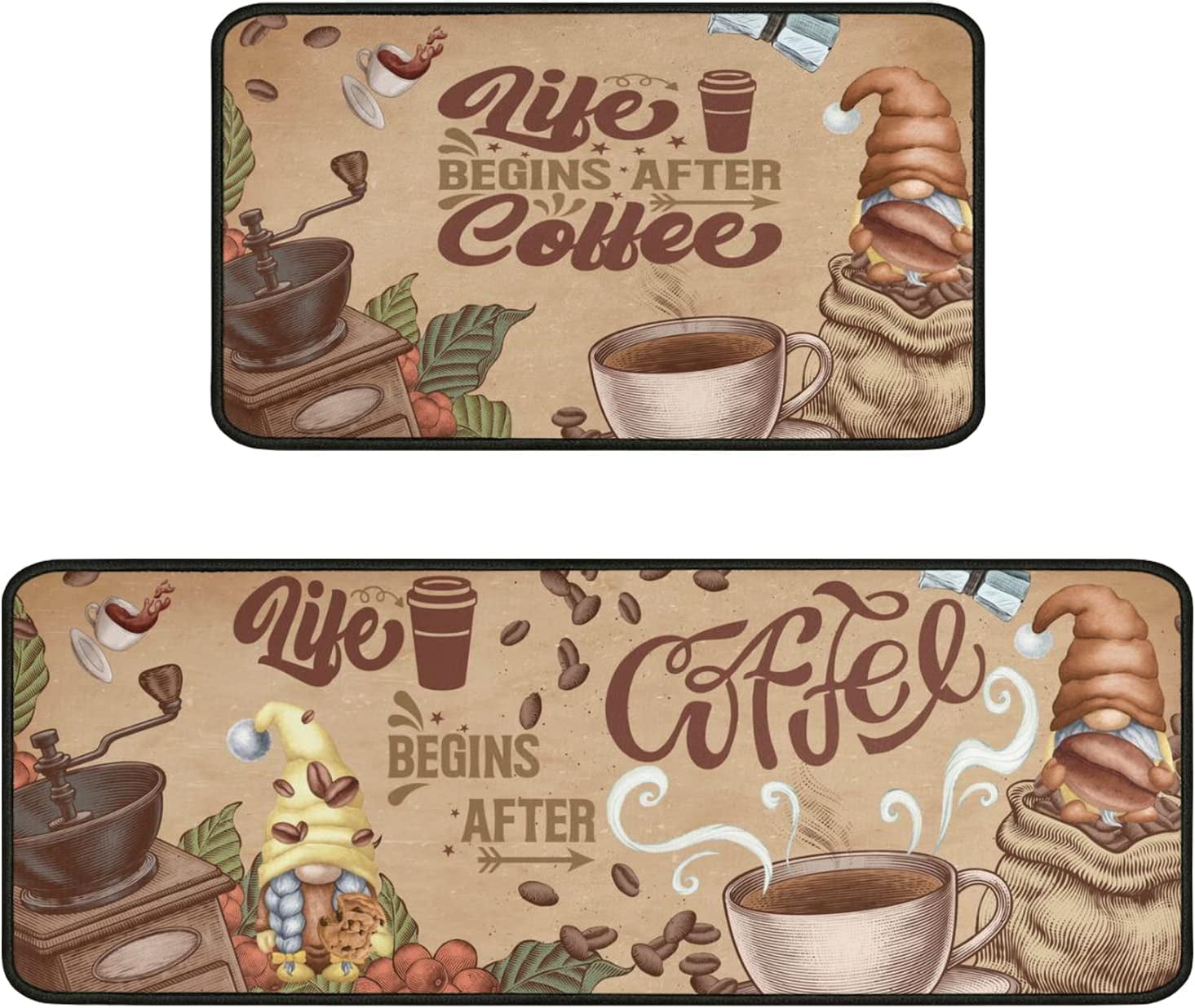 Walmart Coffee Kitchen Rugs Set of 2, Non-Slip, Washable, Comfort Decor ...