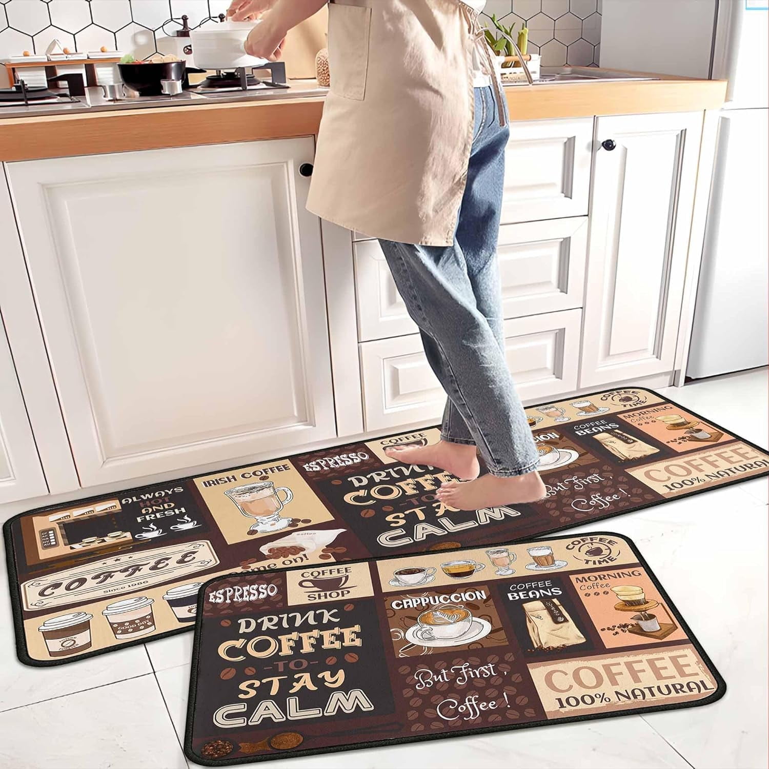 Coffee Kitchen Rugs and Mats Non-Slip, Washable, Stain and Fade ...