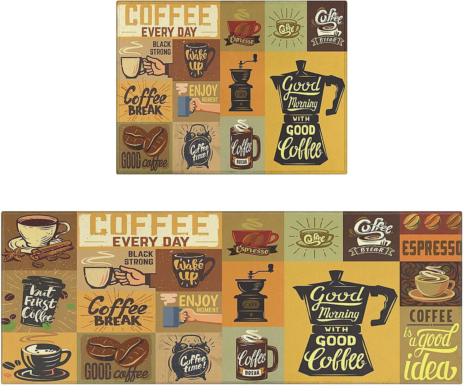 Coffee Kitchen Rugs and Mats for Floor 2 Piece Set Non Skid Rubber ...