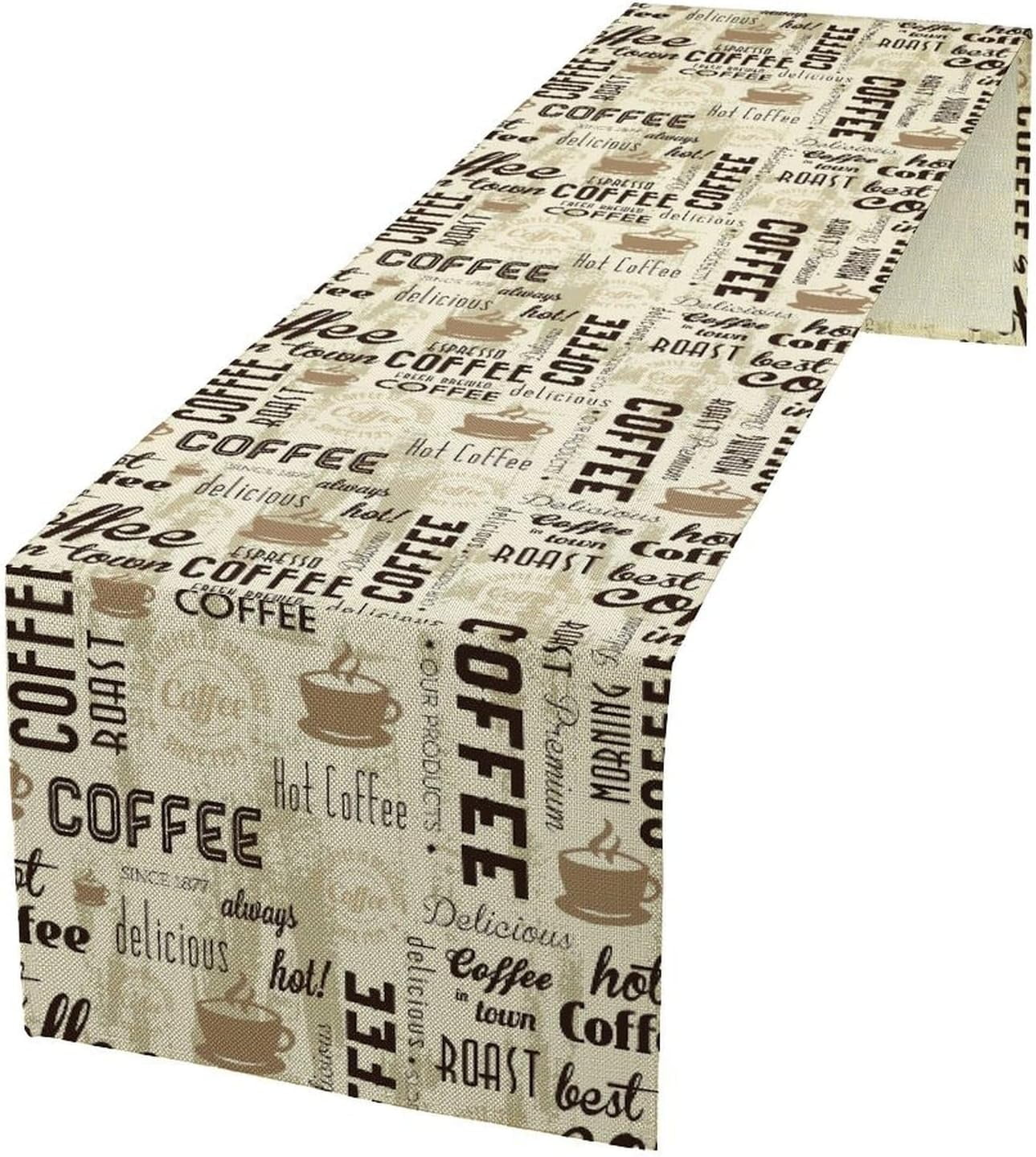 Coffee Kitchen Table Runner Rustic Coffee Theme Tea Cup Pattern Table ...