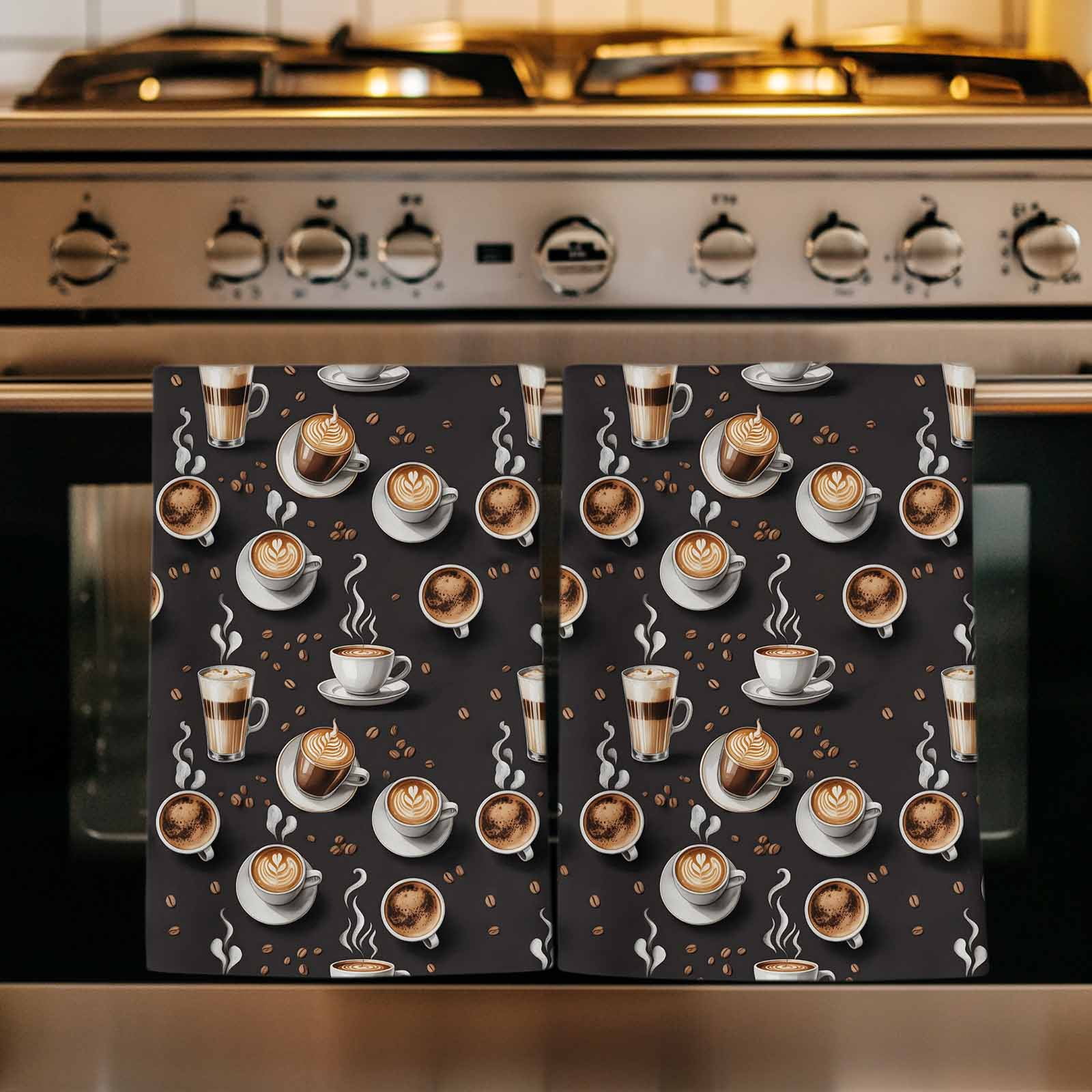 Coffee Kitchen Towels Set of 1, Hot Cafe Cup Beans Modern Retro Black ...
