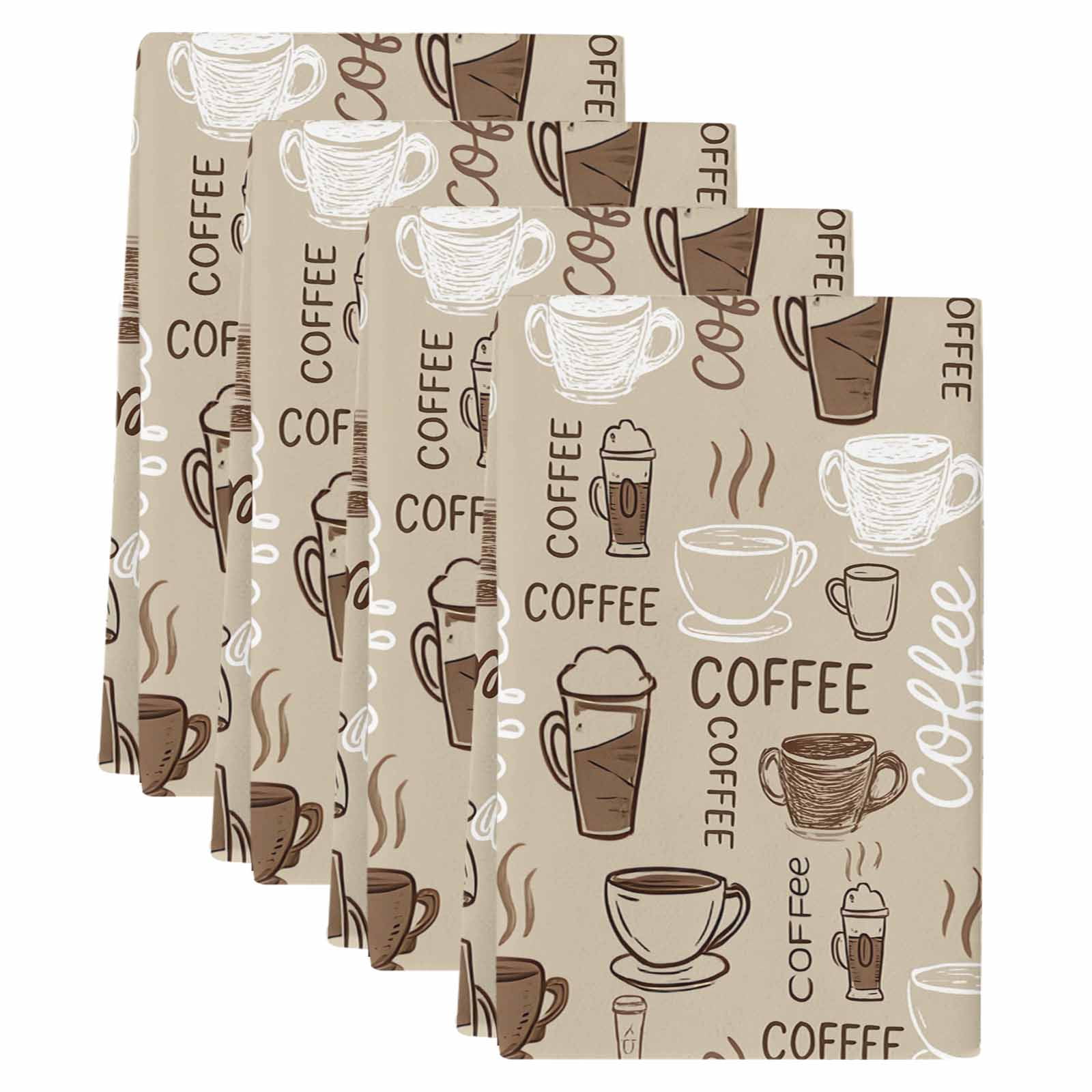 Coffee Kitchen Towels Set of 4, Beige Farmhouse Retro Beans Latte Tea ...