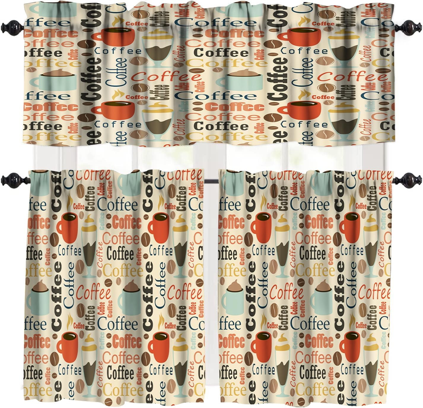Coffee Kitchen Valances Curtain Rod Pocket Abstract Retro Rustic ...