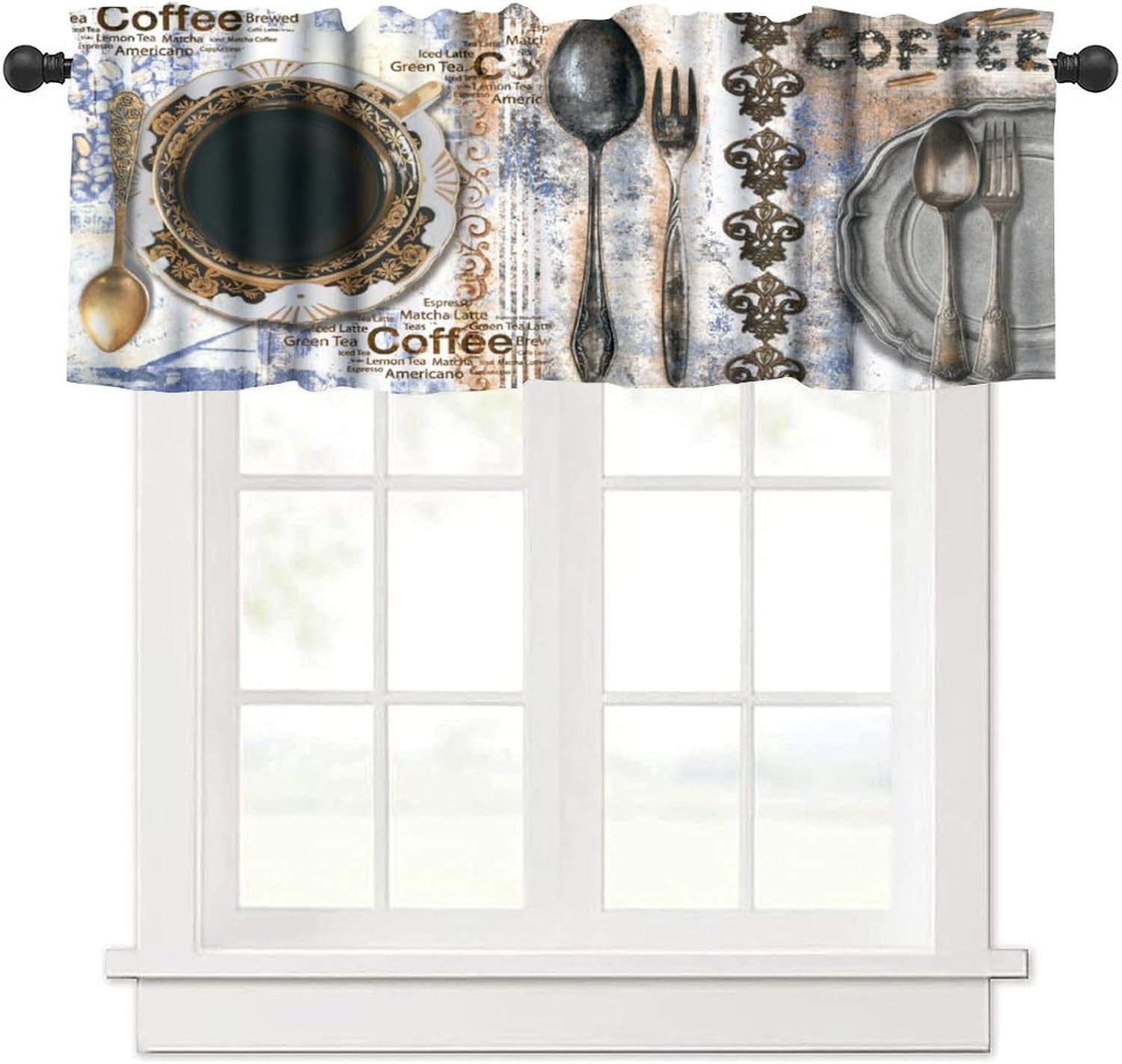Coffee Kitchen Valances Curtain,Rustic Style Abstract Vintage Farmhouse ...