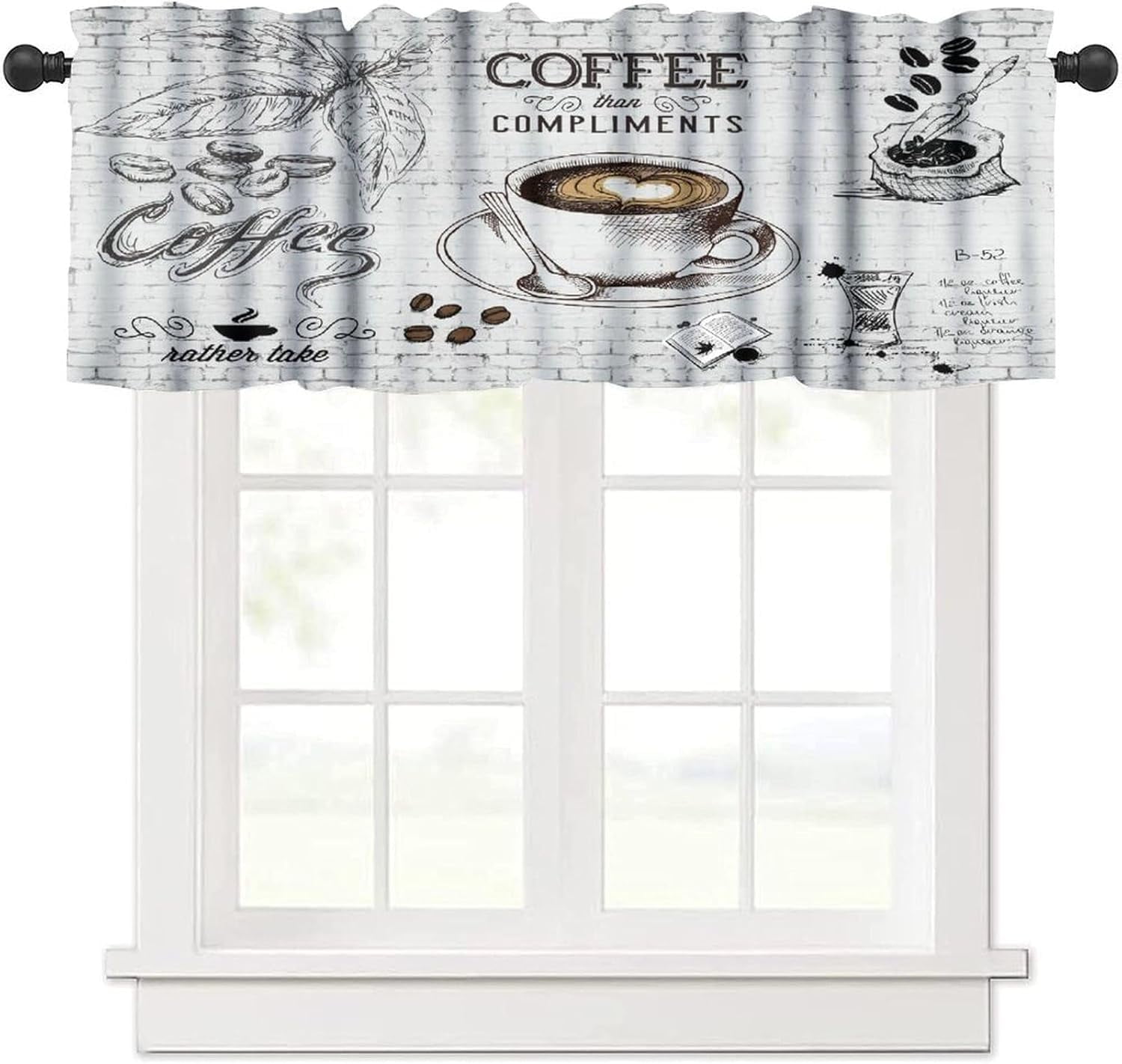 Coffee Kitchen Valances Curtain,Vintage Hand Painted Art Brick Wall ...