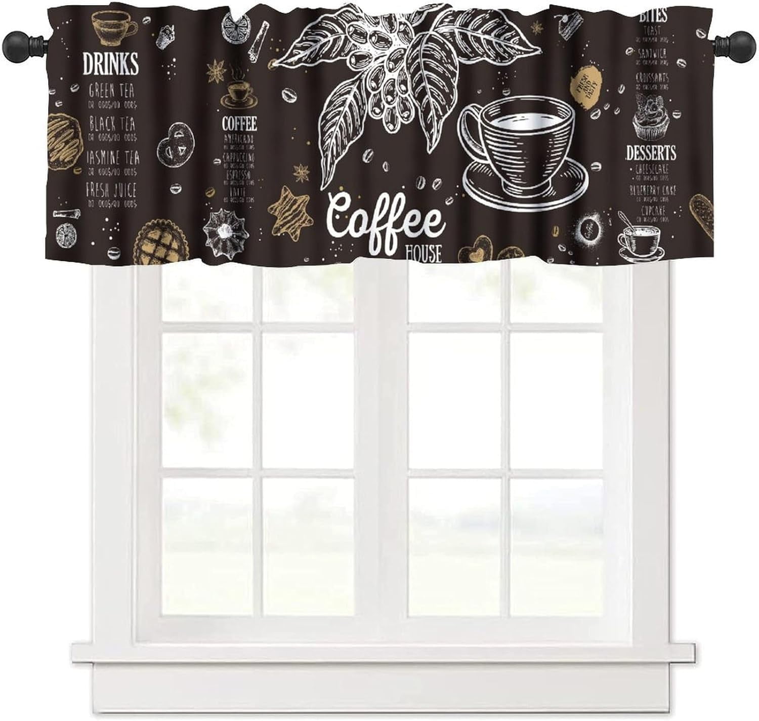 Coffee Kitchen Valances for Windows,Modern Coffee Theme Vintage ...
