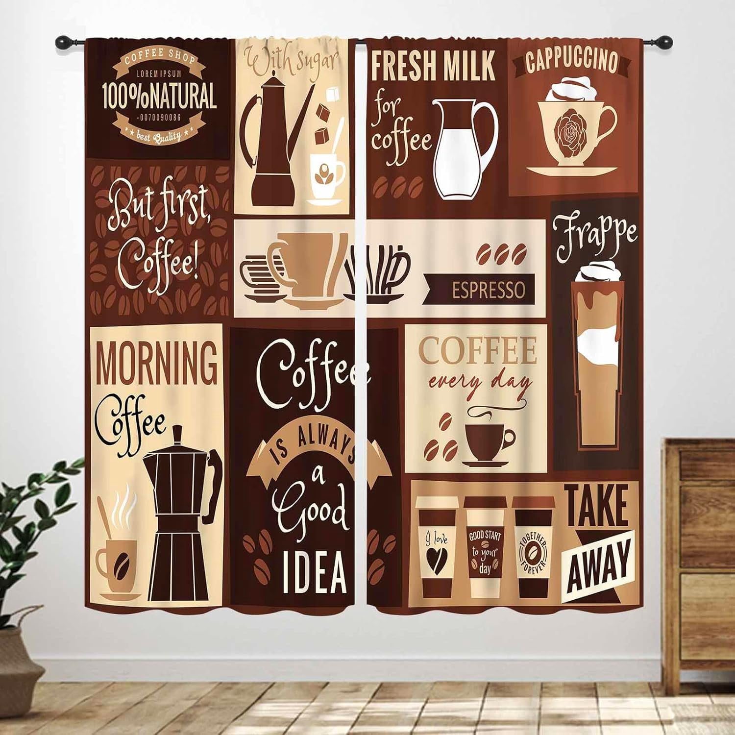 Coffee Kitchen Window Curtains,Rustic Vintage Latte Cappuccino Cafe ...