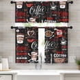 Coffee Kitchen Window Curtains Valance and Tier Set, Black Red Cute Rod ...