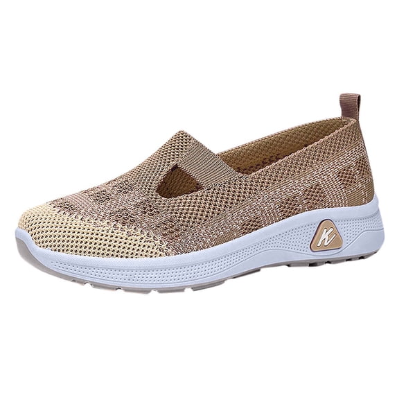 Coffee Ladies Platform Mesh Slip On Walking Shoes Breathable Soft Sole ...