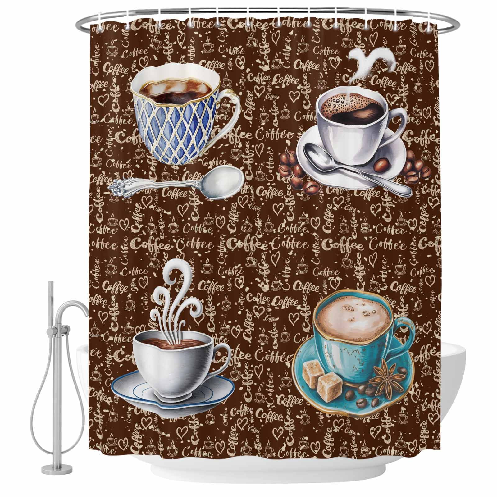Coffee Latte Beans Bathroom Shower Curtains with Hooks, Sugar Retro ...