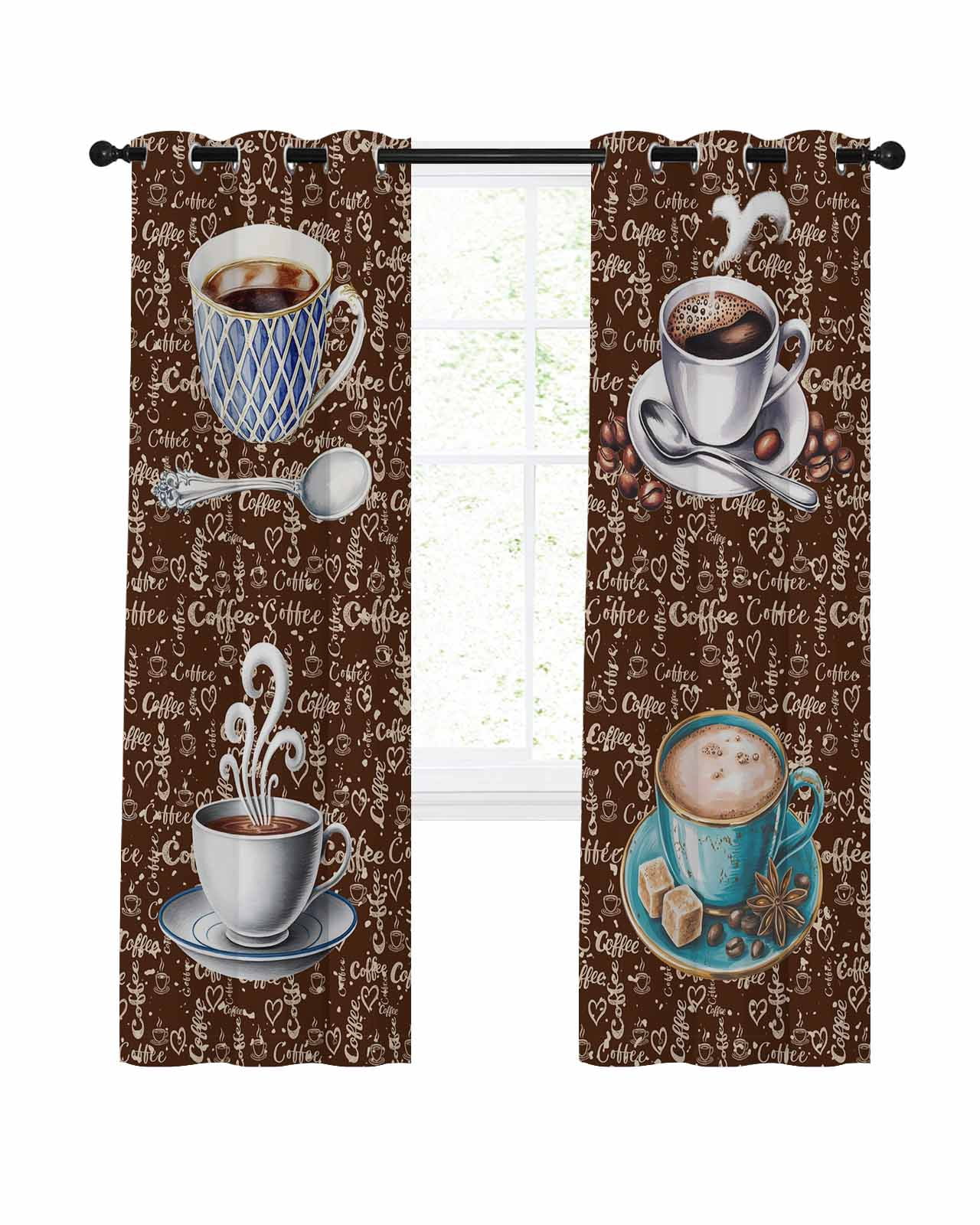 Coffee Latte Beans Blackout Curtains 84 Inch Length Sugar Retro Brown ...