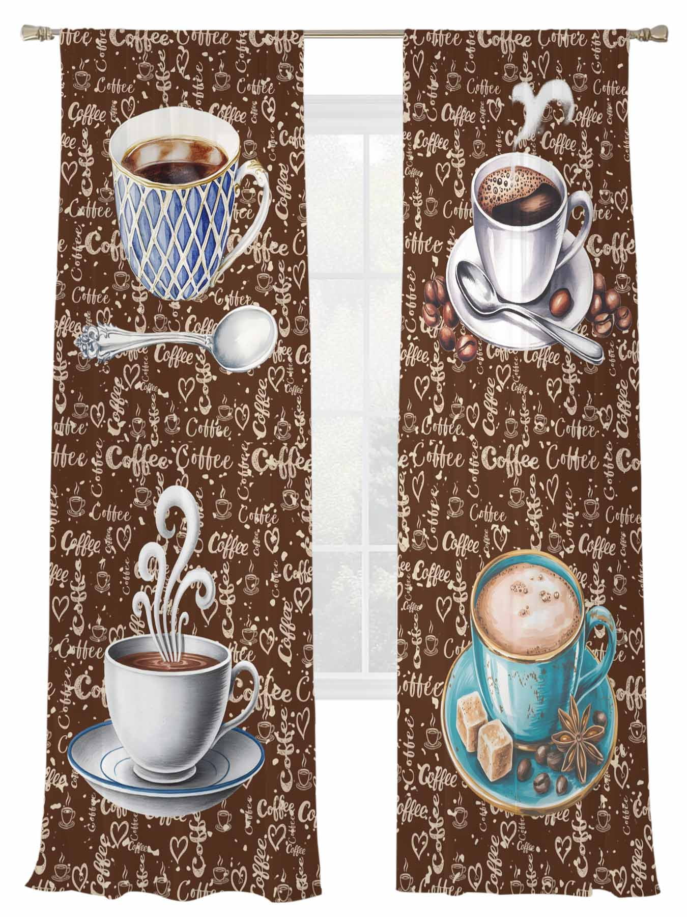 Coffee Latte Beans Sheer Curtains 108 Inch Long 2 Panels, Sugar Retro ...