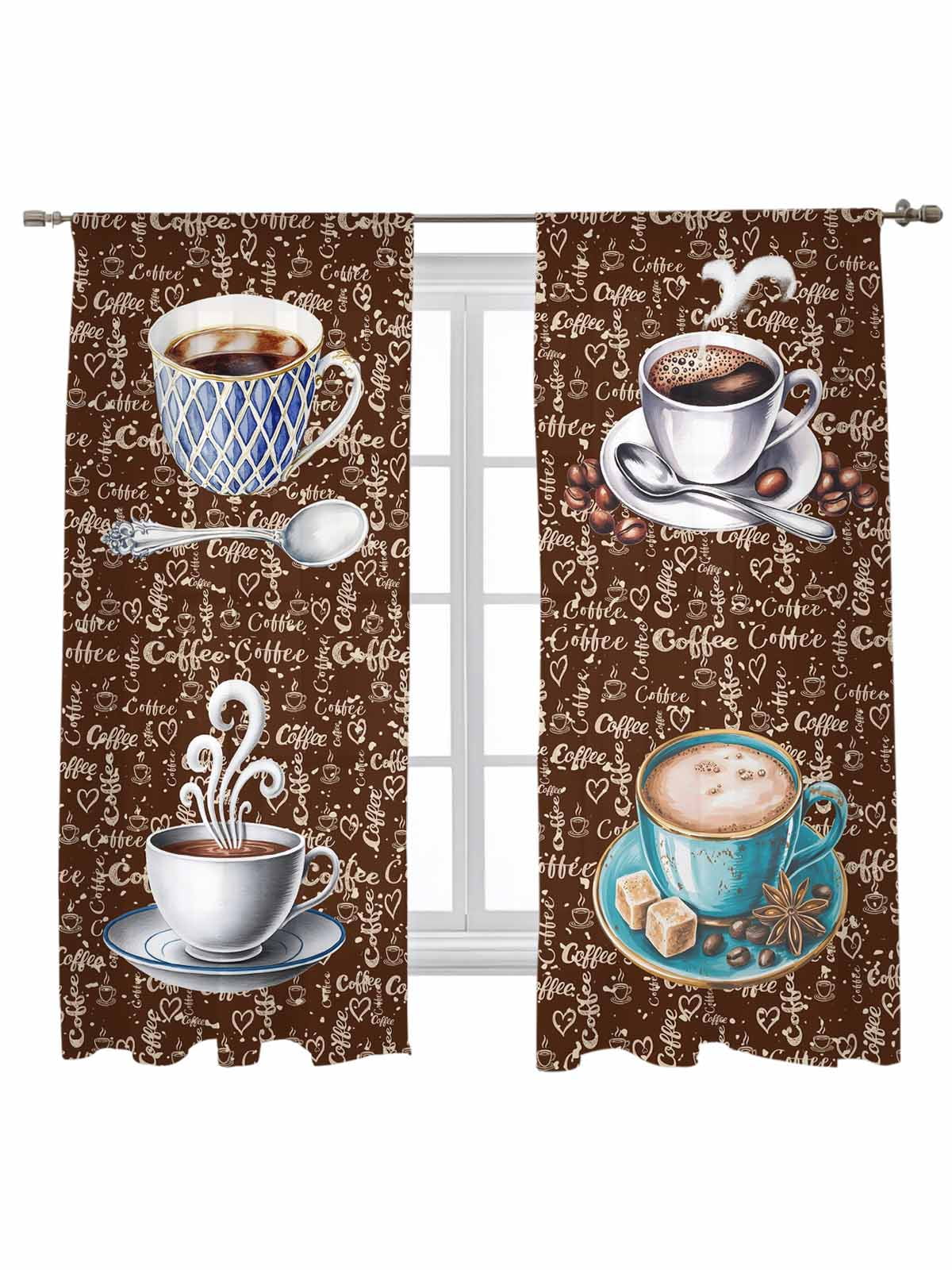 Coffee Latte Beans Sheer Curtains 2 Panels Set Sugar Retro Brown Lihgt ...