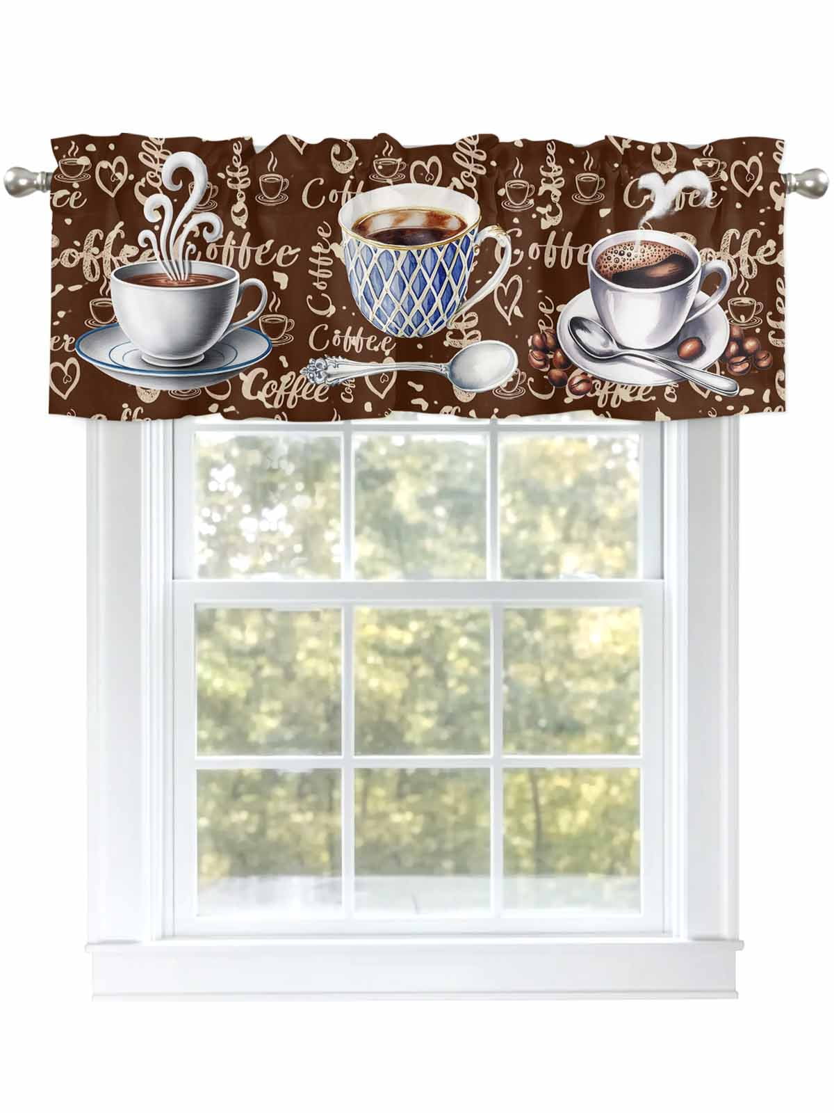 Coffee Latte Beans Valances for Windows Sugar Retro Brown Rod Pocket ...