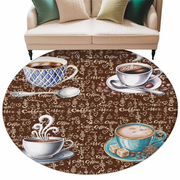 Coffee Latte Beans Washable Area Rug 6 ft Sugar Retro Brown Soft Round ...