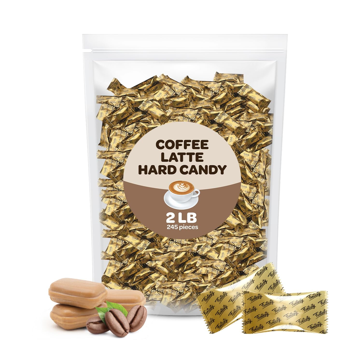 Coffee Latte Flavored Hard Candy, Gluten-Free, Contains Caffeine ...
