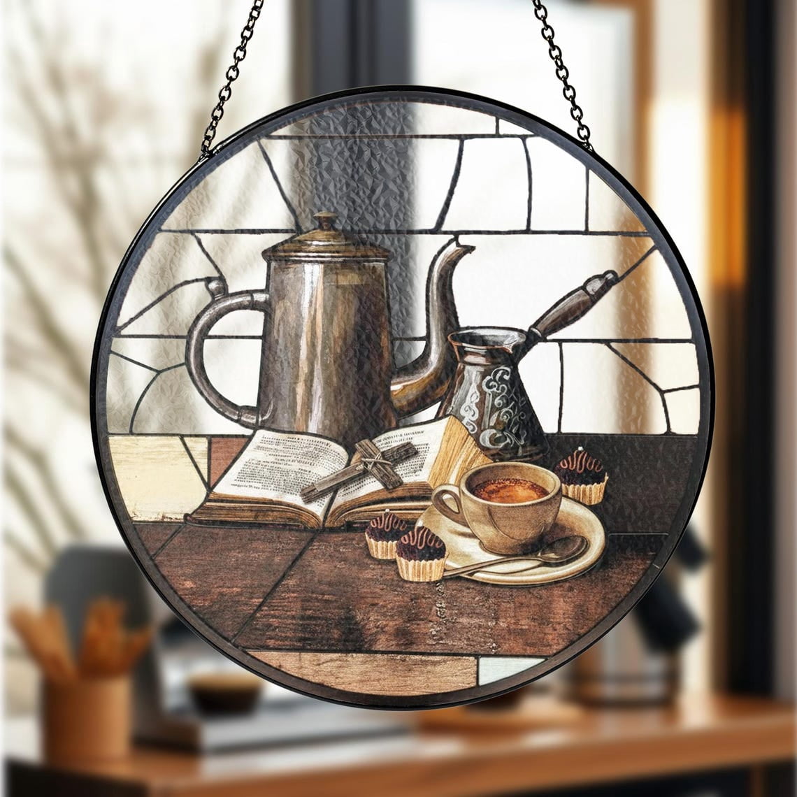 Coffee Latte and Jesus Glass Suncatcher, Coffee Lover Gift Christian ...