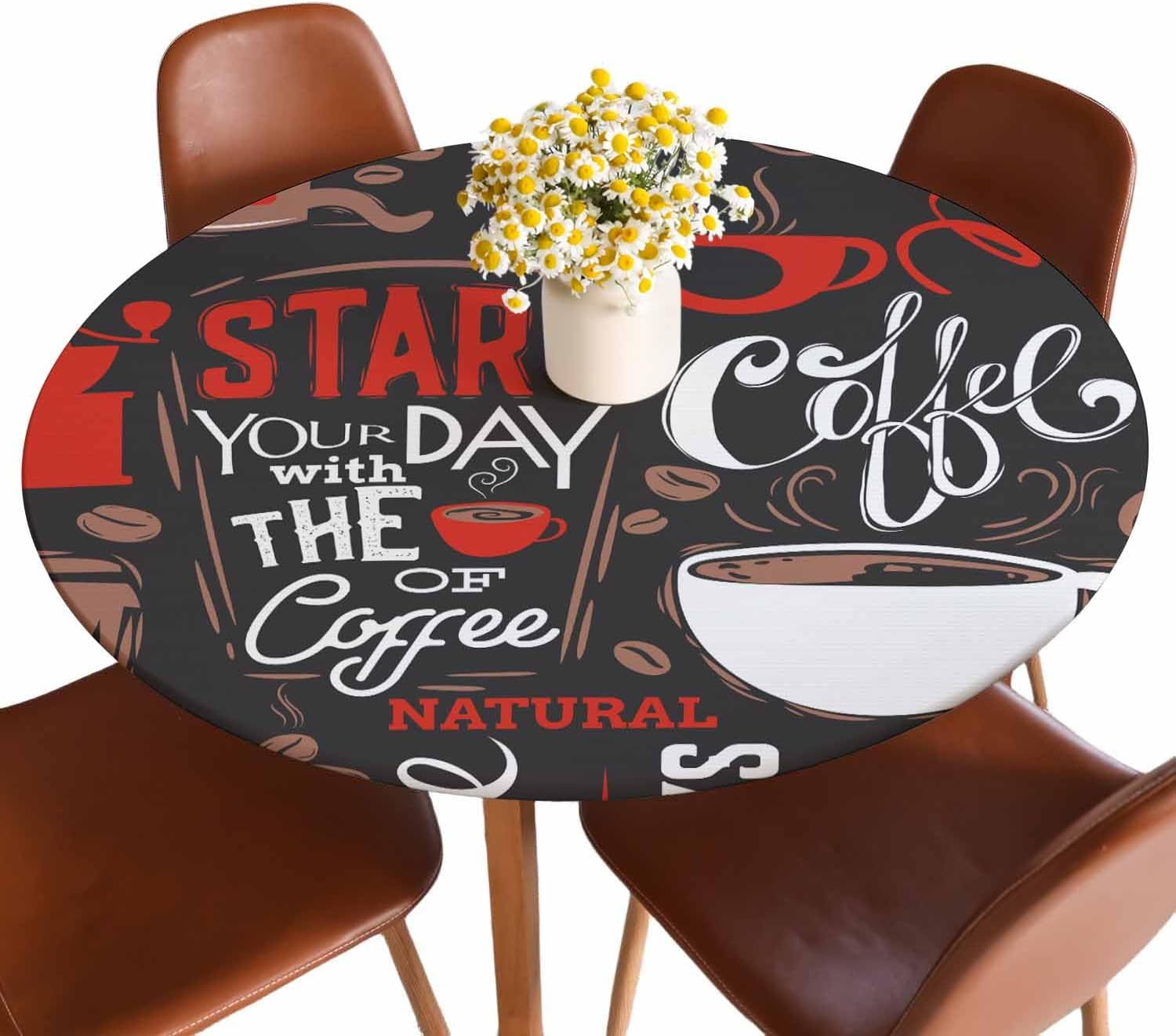 Coffee Lettering Round Tablecloth Start Your Day Coffee Shop Menu Black ...
