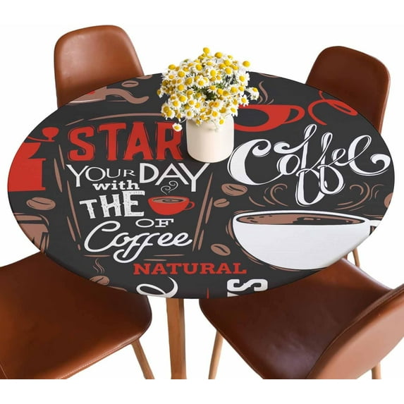 Coffee Lettering Round Tablecloth Start Your Day Coffee Shop Menu Black ...