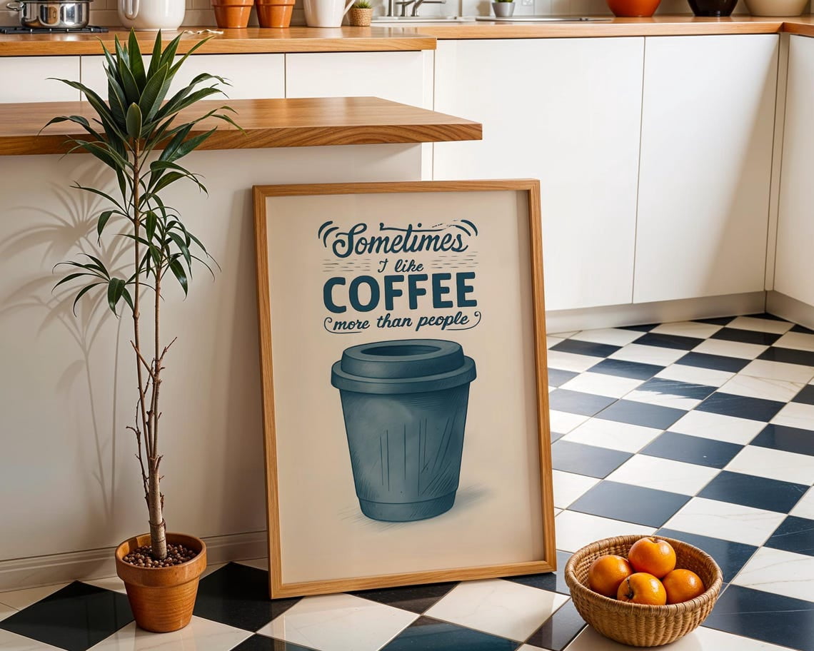 Coffee Like Coffee More Than People Coffee Wall Art Quote Retro Coffee ...