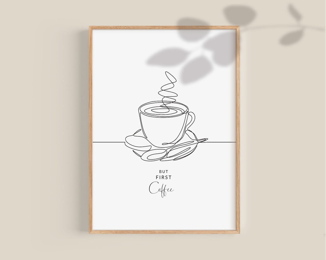 Coffee Line Art Print, Minimalist Coffee Bar Sign, Unframed Paper ...
