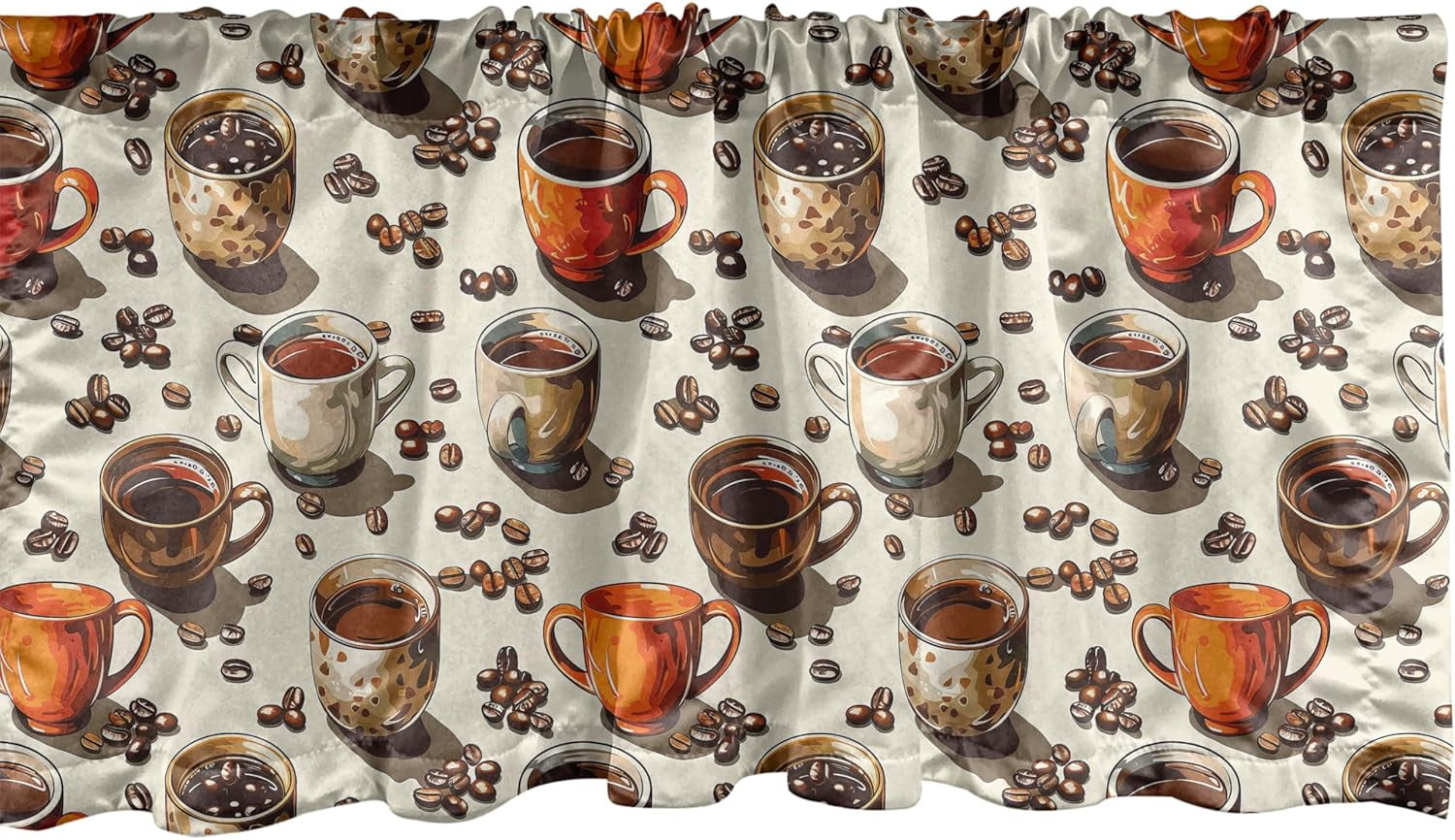 Coffee Love Window Valance Pack of 2, Modern Illustration of Cups and ...