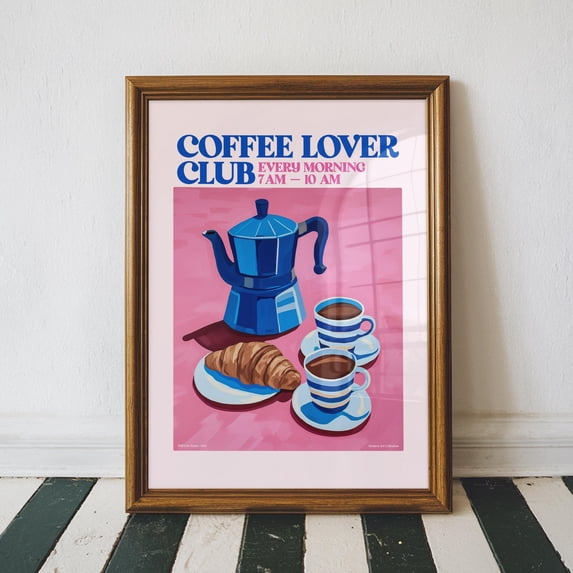 Coffee Lover Club Breakfast Print Croissants Poster Baking Art French ...