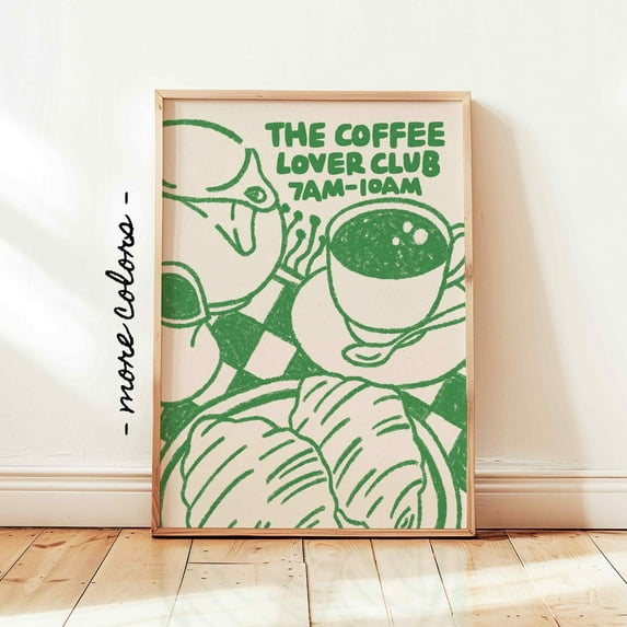 Coffee Lover Club Poster Green Cafe French Parisian Retro Kitchen Wall ...