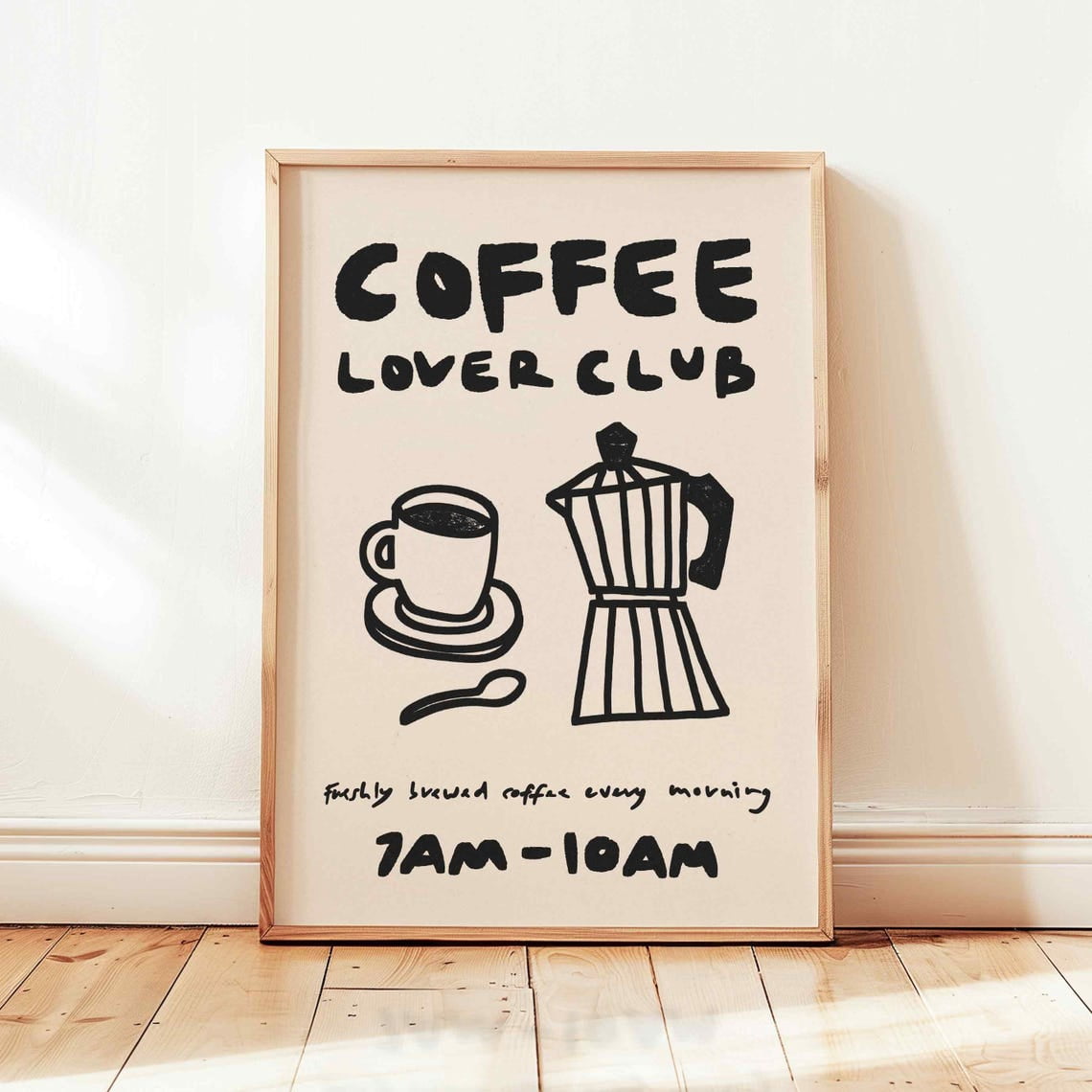 Coffee Lover Club Poster Retro Cafe Espresso Minimalist Neutral Kitchen ...