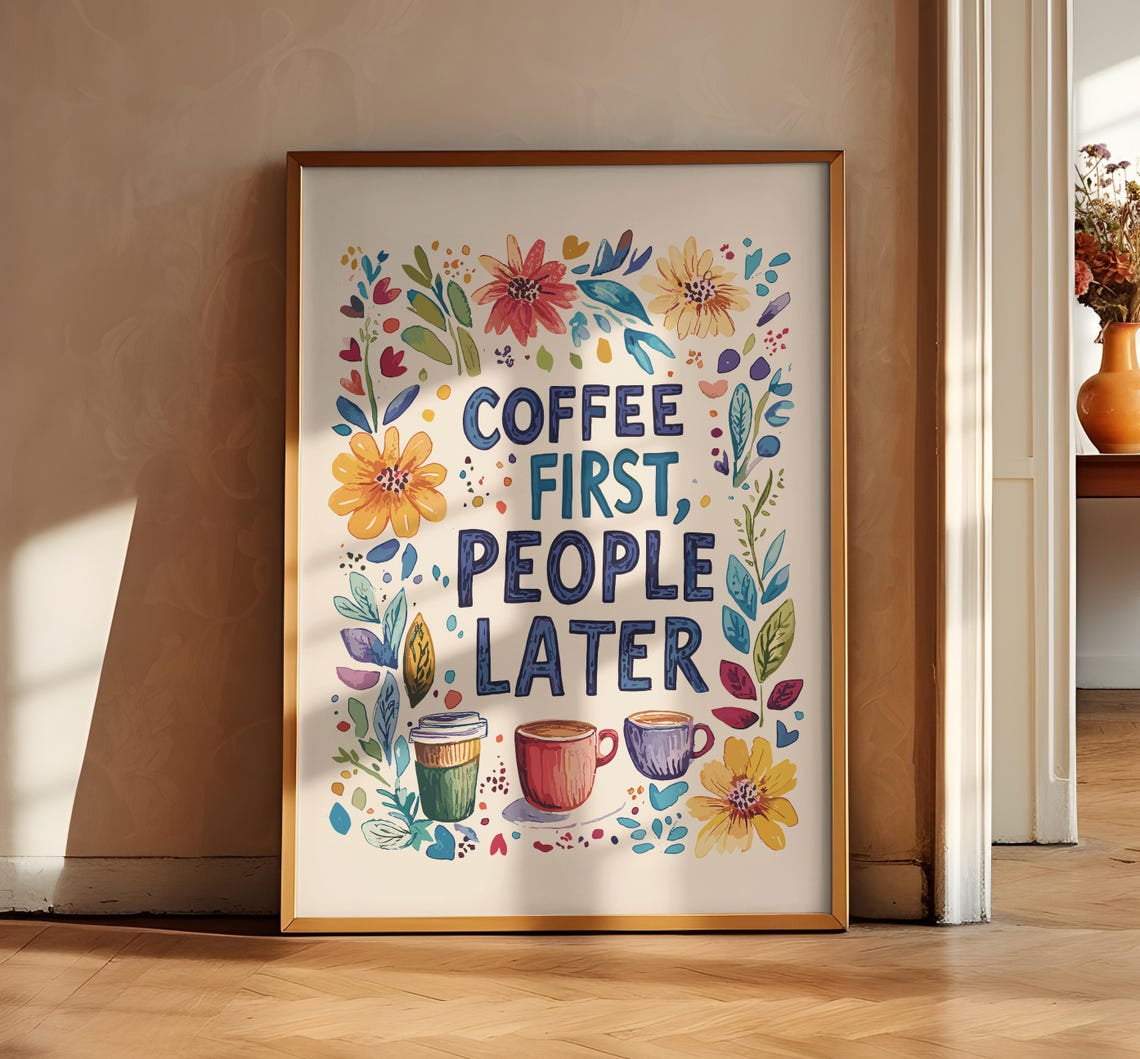 Coffee Lover Decor, Coffee First, Retro Kitchen Print, Coffee Drawing ...