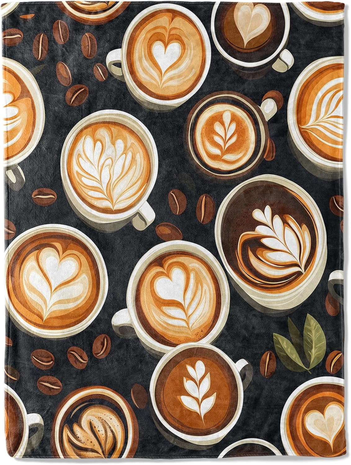Coffee Lover's Flannel Blanket - Cute Cafe with Latte Art and Bean ...