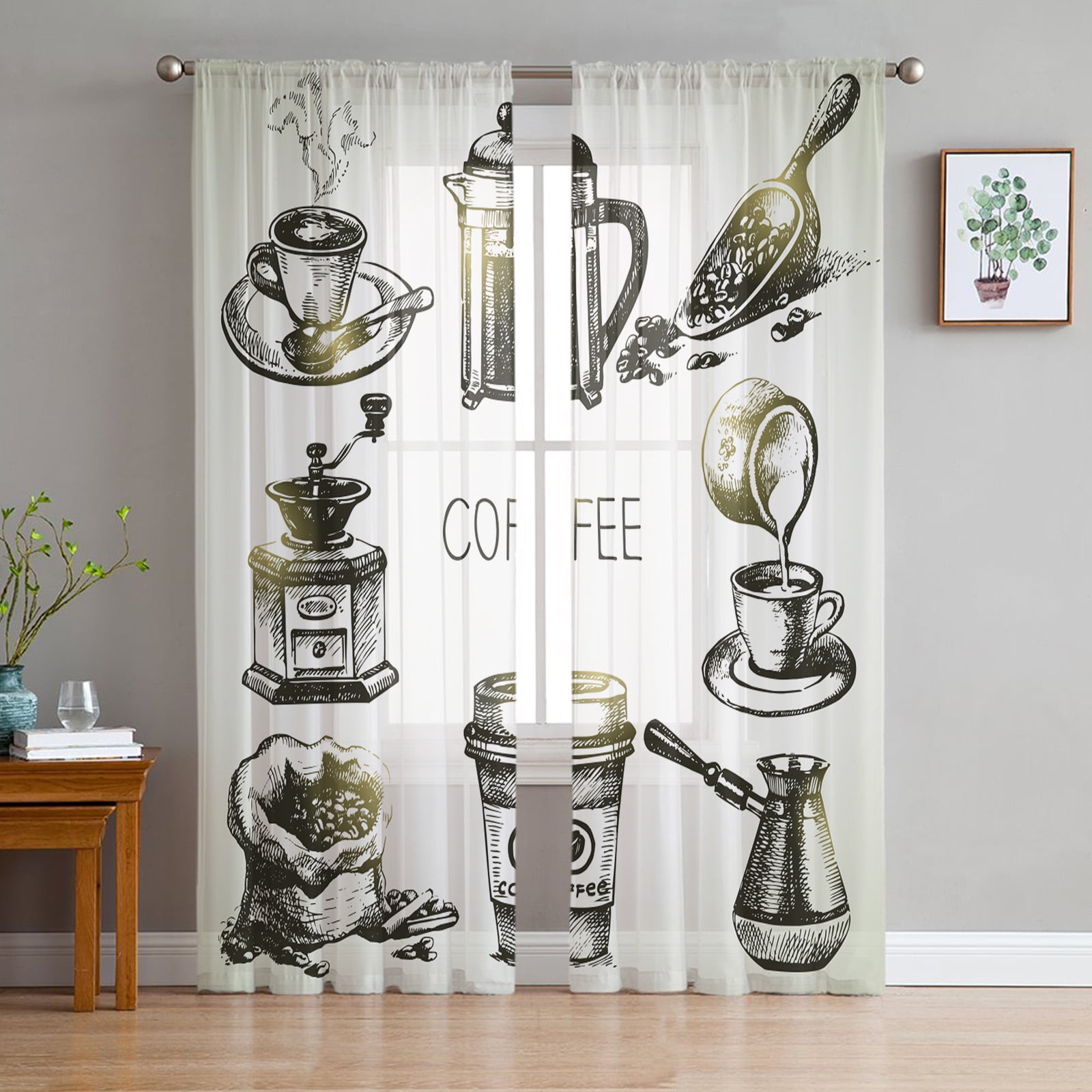 Coffee Lovers ration Sheer Curtains for Living Room ration Window ...