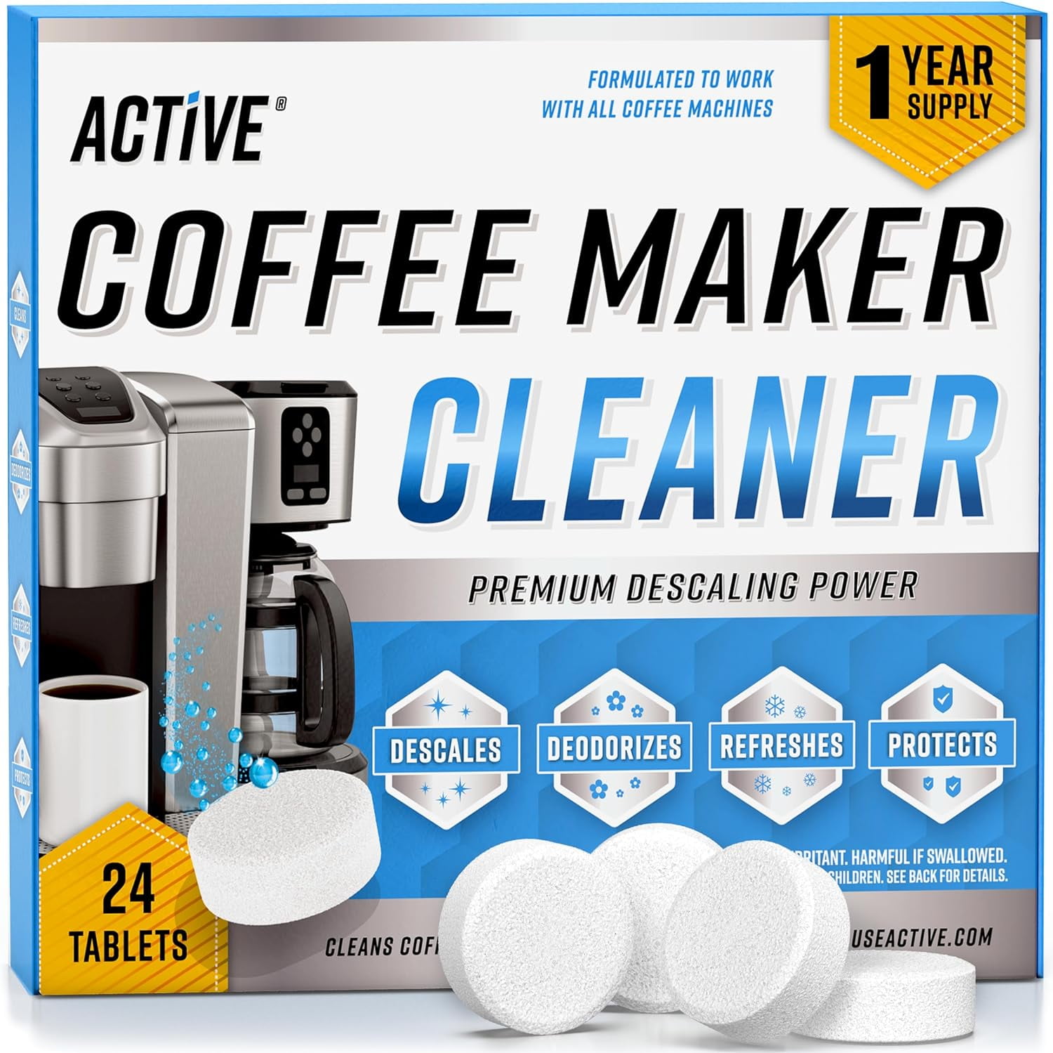 Coffee Machine Cleaner Descaler Tablets - 24 Count, Compatible With Nespresso, Keurig, Ninja ...