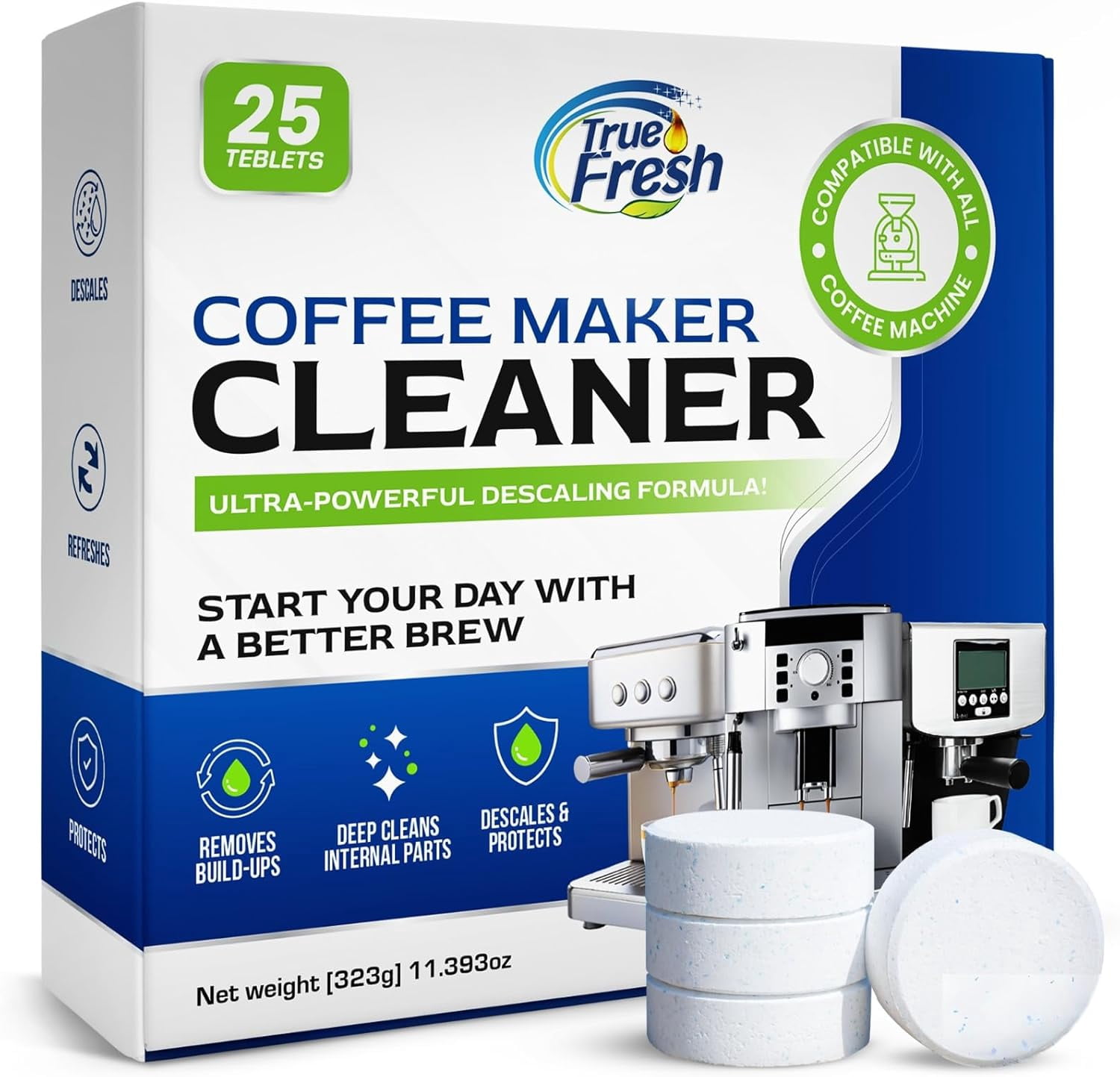 Coffee Machine Cleaner Descaler Tablets - 25 pack, Pot Removes Build ...