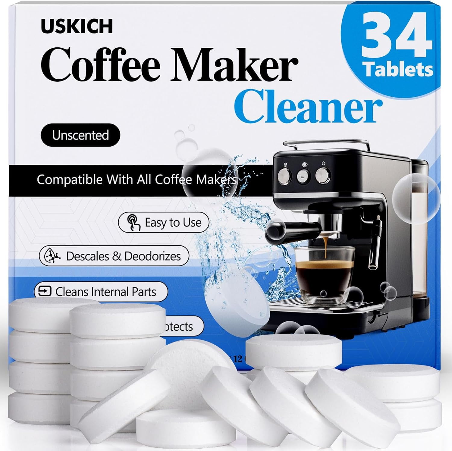 Coffee Machine Cleaner Descaler Tablets 34 Pack, Maker for , Delonghi ...