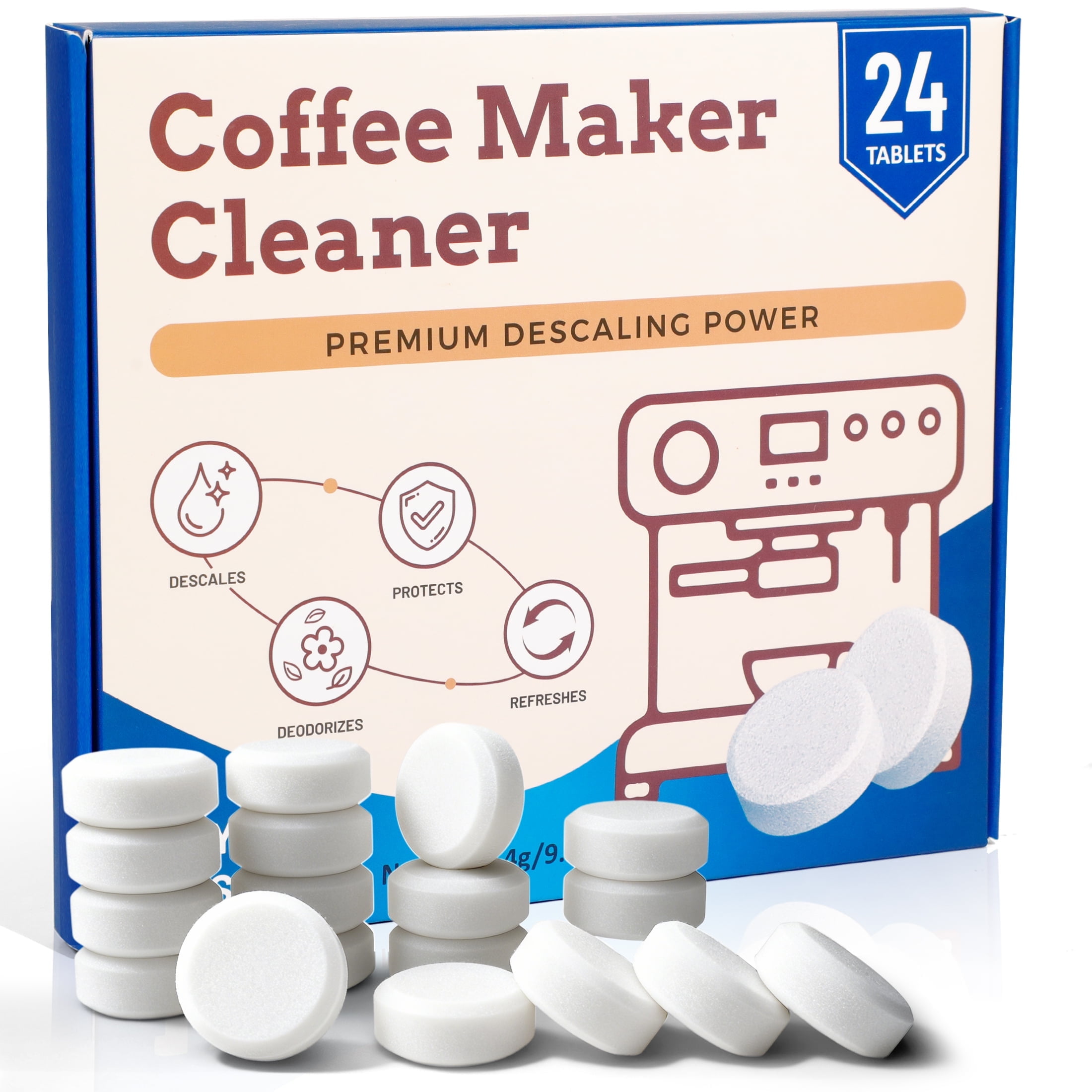 Coffee Machine Descaler Tablets, 24 PCS Coffee Maker Cleaner Tablets ...