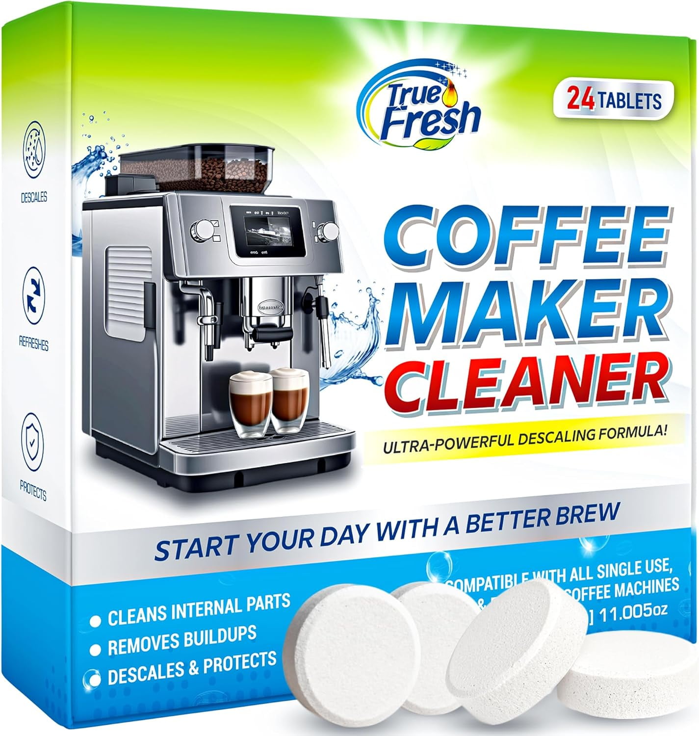 Coffee Machine Descaler & Cleaner Tablets - 24 Count, Uses for ...