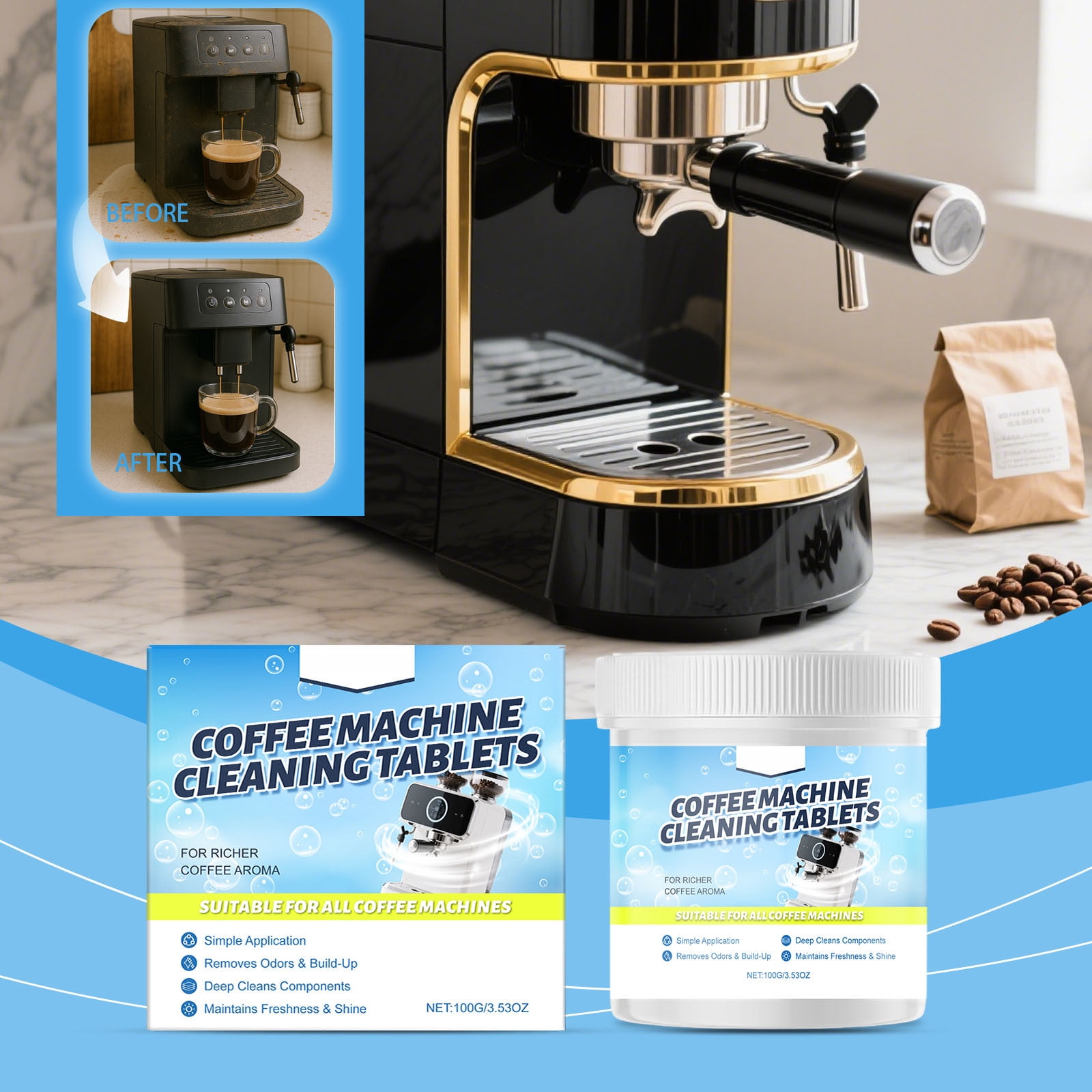 Coffee Machines Cleaner Descaler Tablets, Descaling Tabs for Drip Coffee and Espresso Machines ...