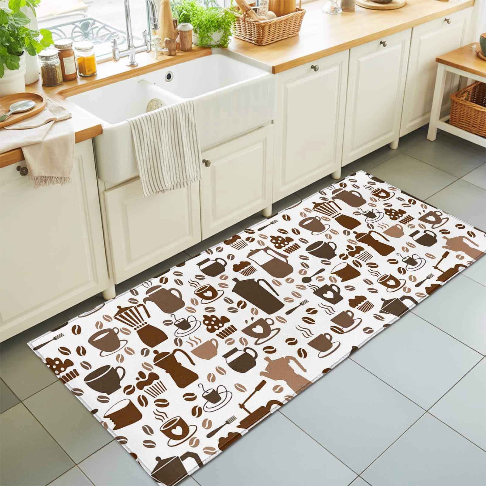 Coffee Maker Beans Cups Cake Rectangle Rug 2'x6' Coffee Time Washable ...