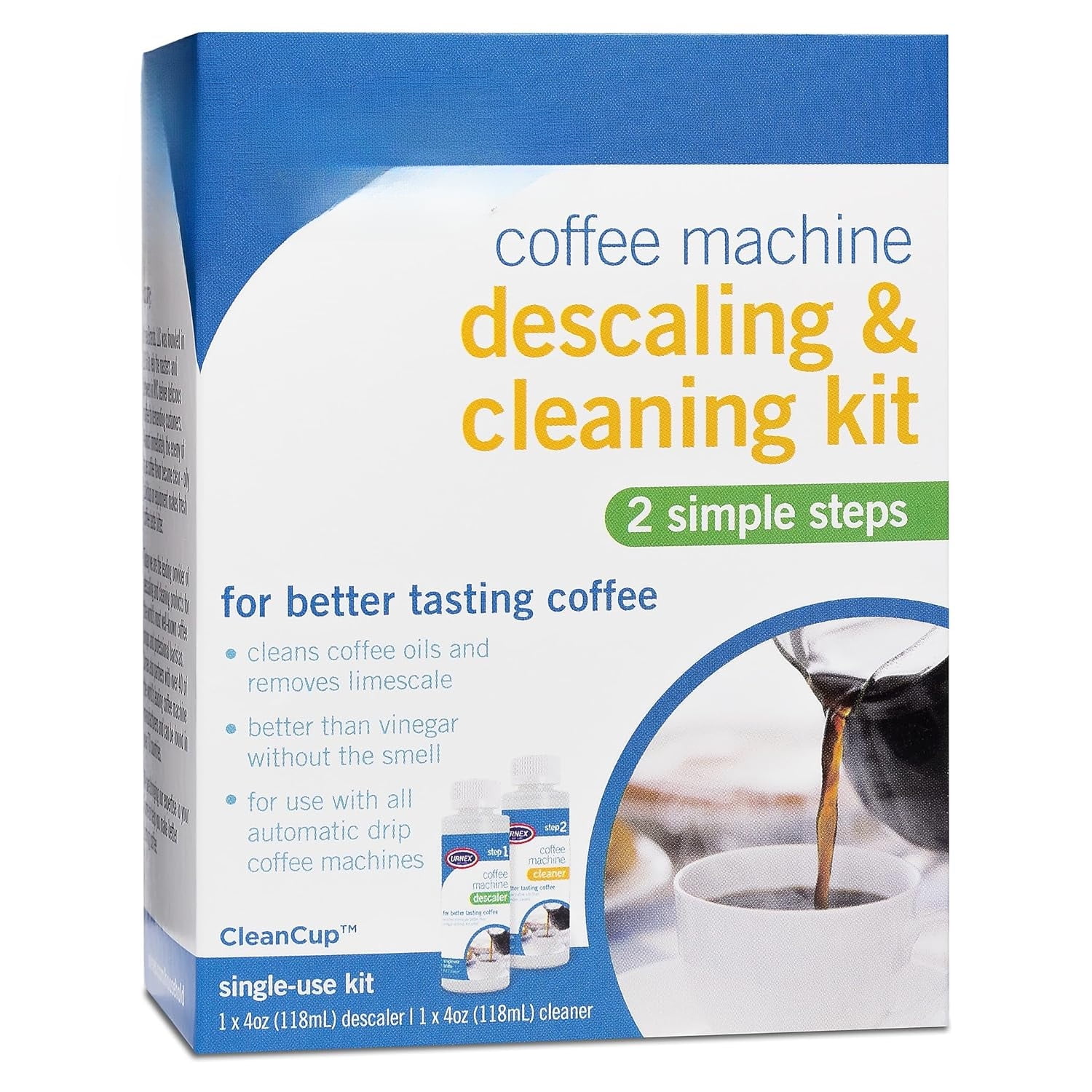 Coffee Maker Cleaner and Descaler Kit - 2 Single Use Bottles ...
