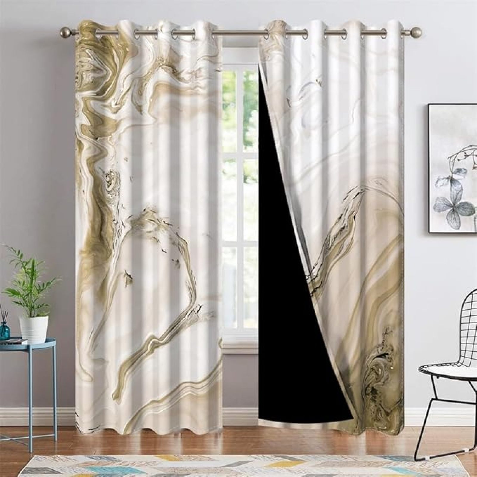 Coffee Marble Texture Blackout Window Curtains Modern Abstract Coffee ...