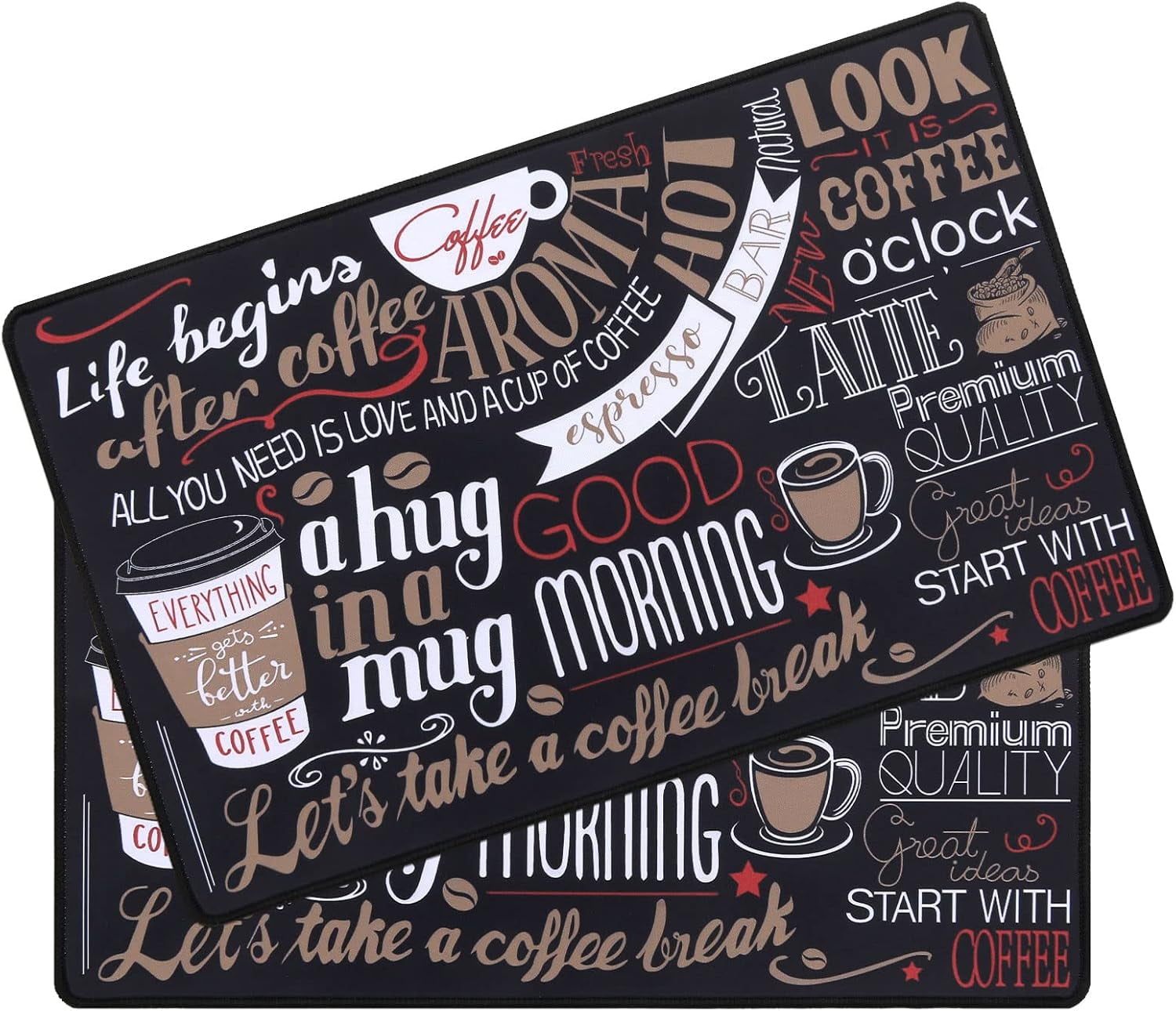 Coffee Mat 2-Pack 12x19 inch Coffee Bar Mats Absorbent Non Slip Rubber ...