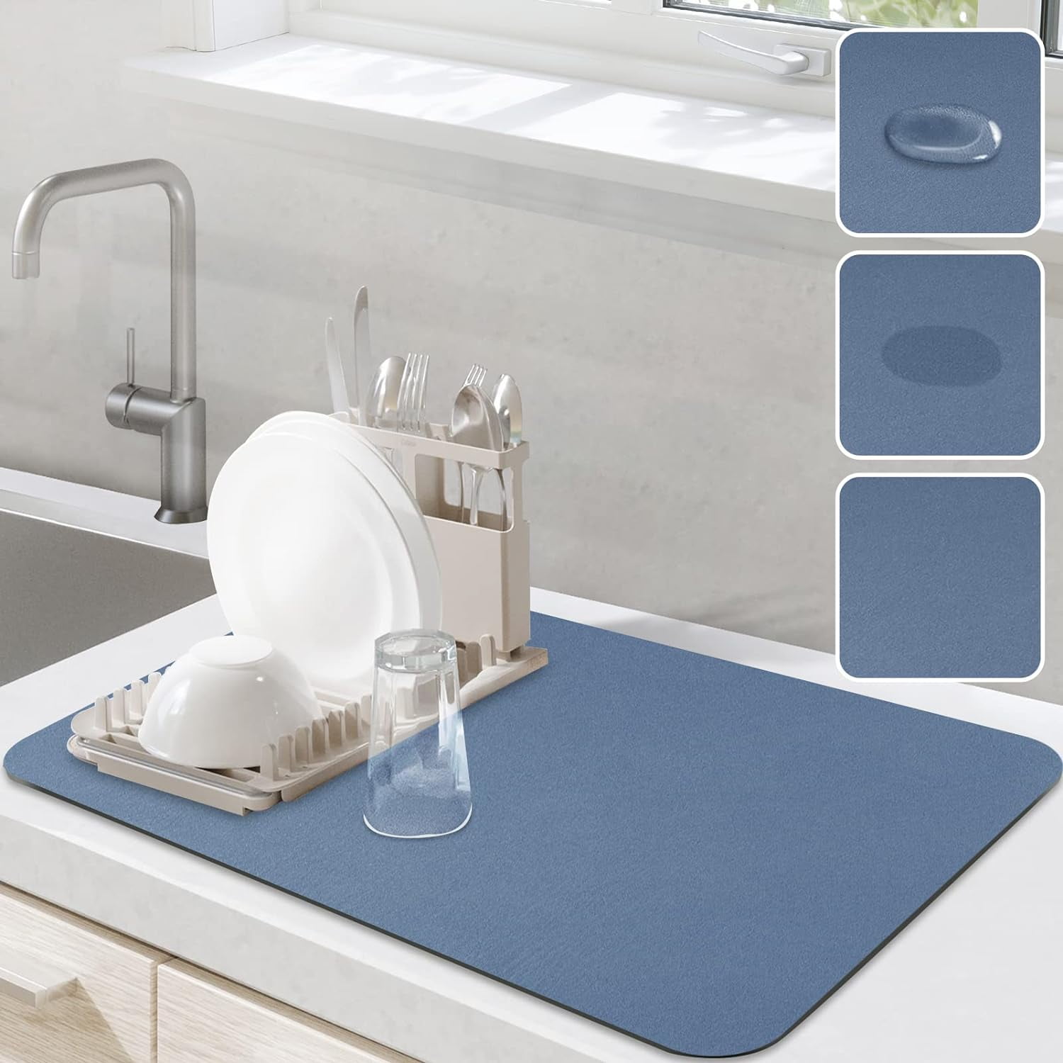 Coffee Mat, (Blue, 12 x 16 Inch)Coffee Bar Mat with Rubber Backed for ...